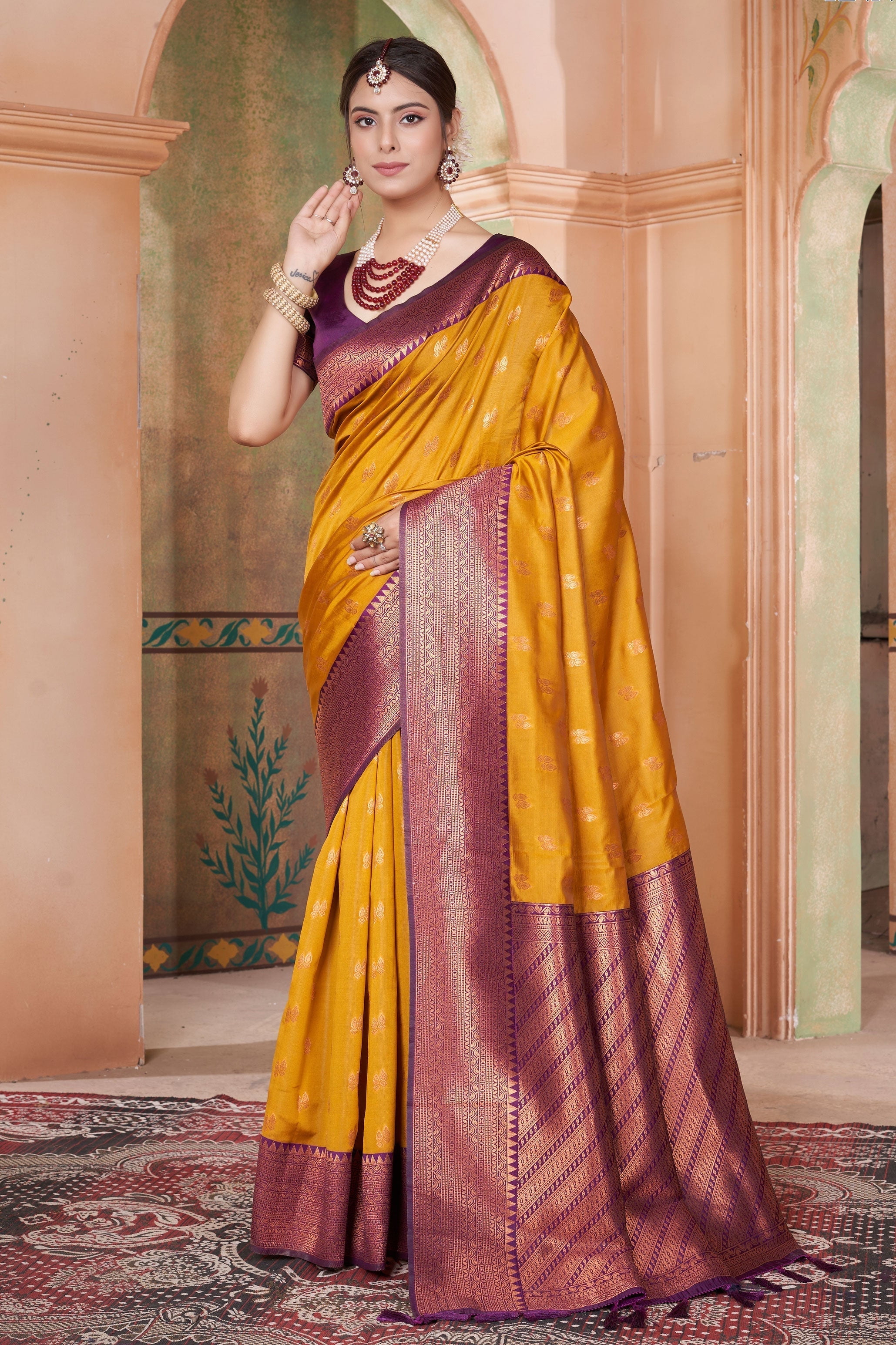 Orange Kubera Pattu Kanjivaram Saree - Walmart.com