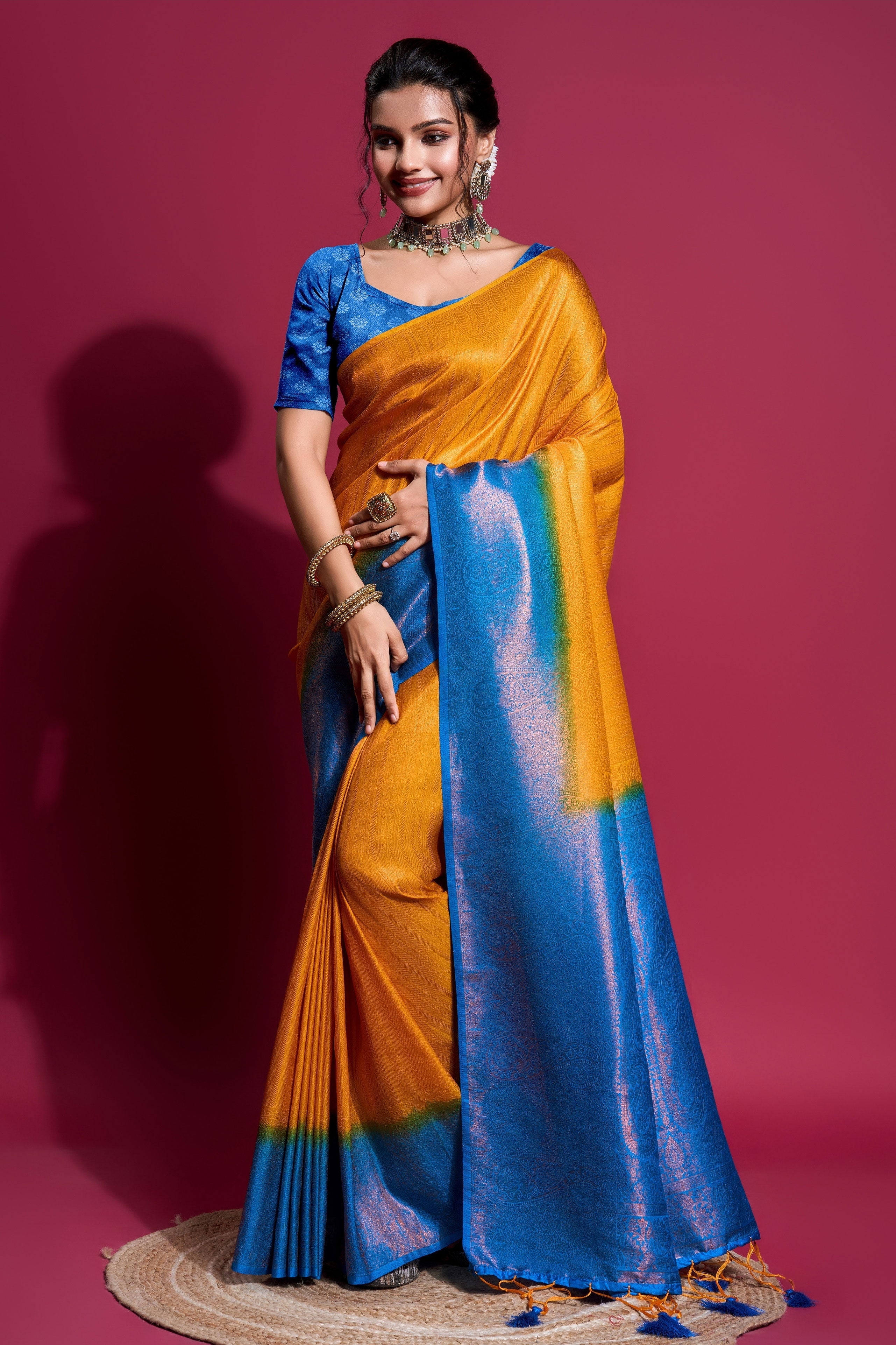 Orange Kubera Pattu Saree - Walmart.com