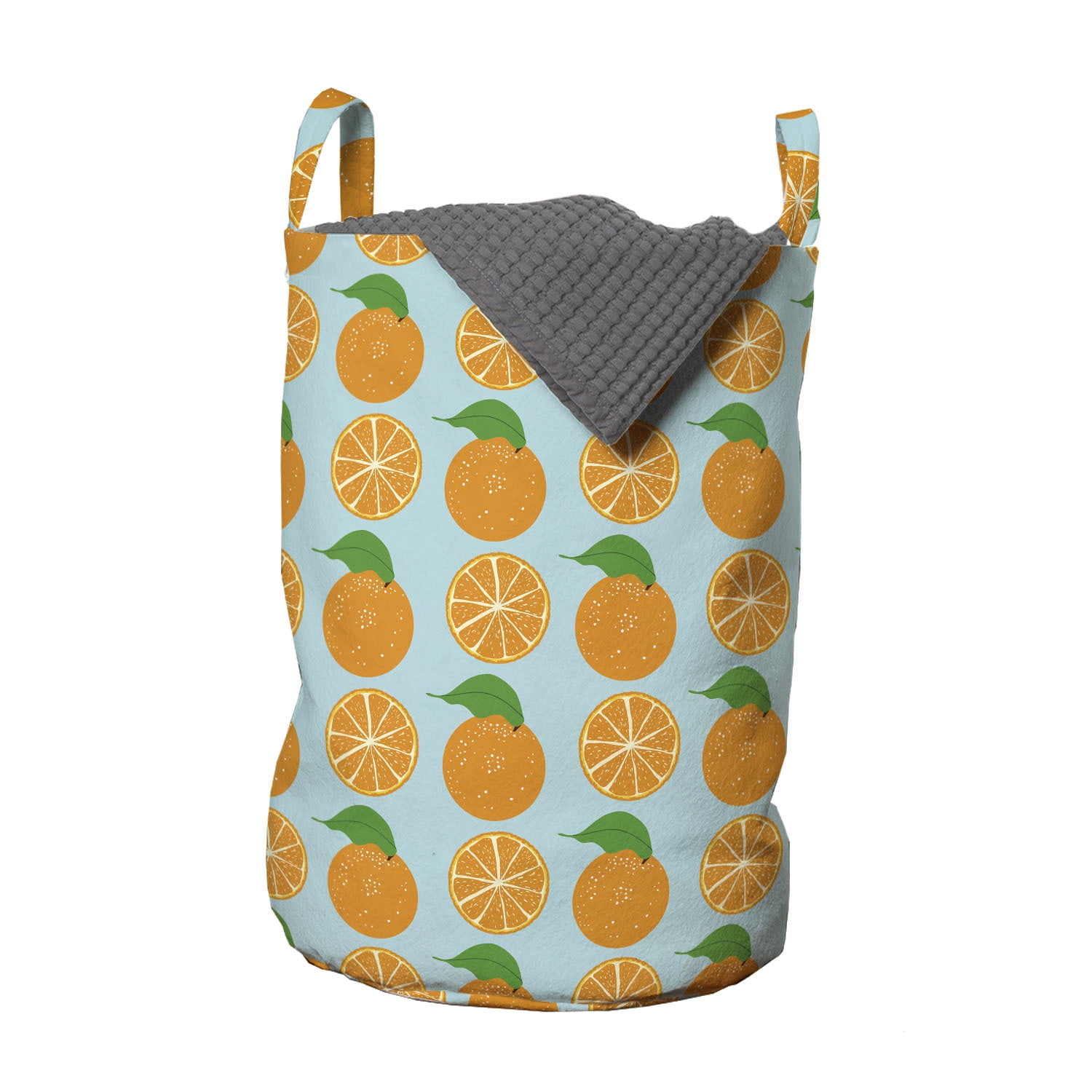 Orange Laundry Bag, Repetitive Vitamin C Half Cut Fruits Leaves Drawing ...