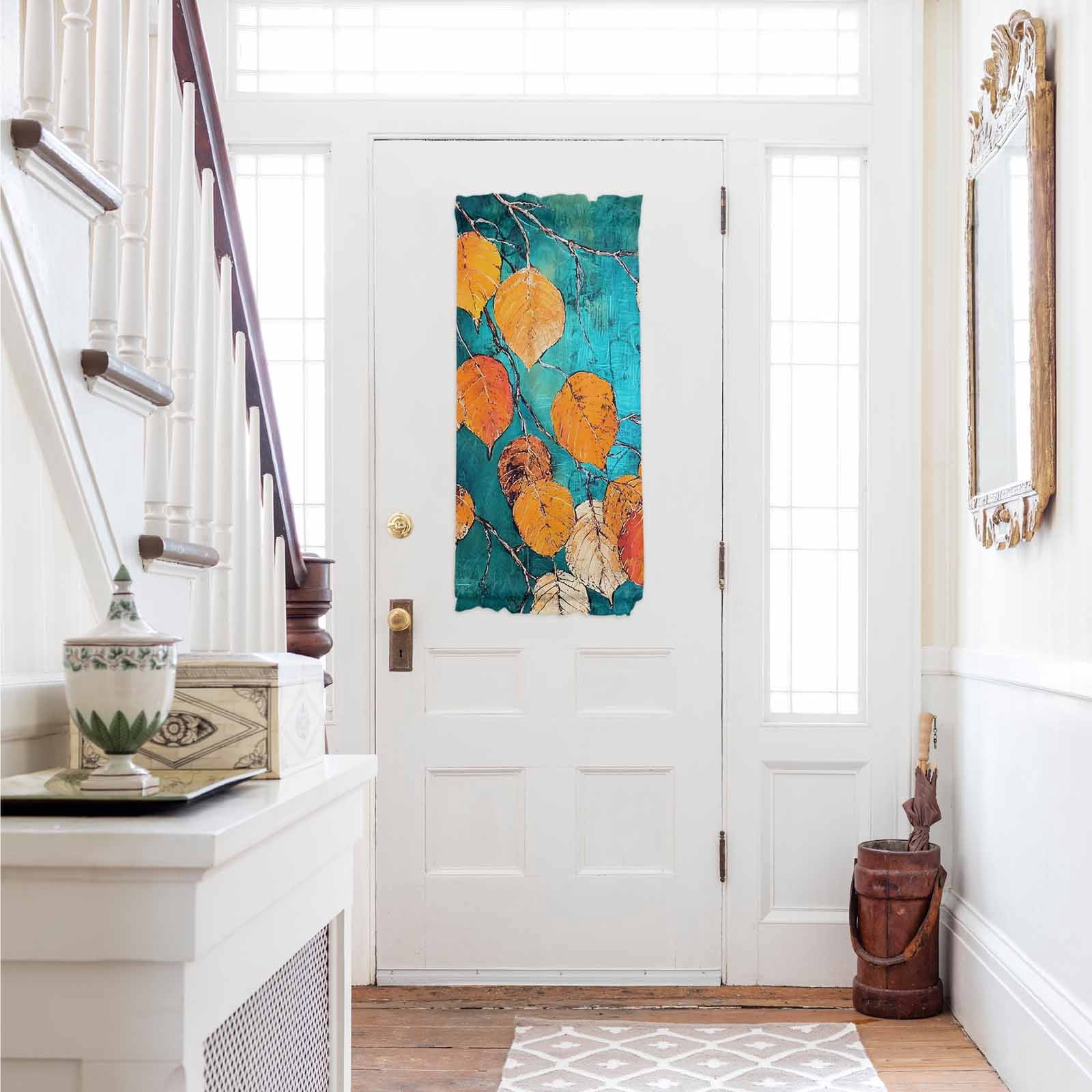Orange Leaf Door Curtains for Door Window, French Sidelight Front Back ...
