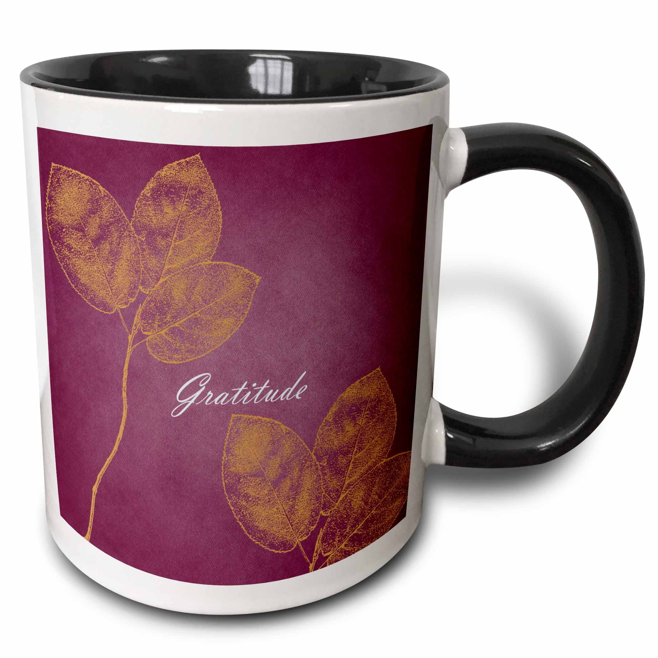 3drose, Orange Leaves Gratitude Inspirational Art, 15oz Two-tone Black ...