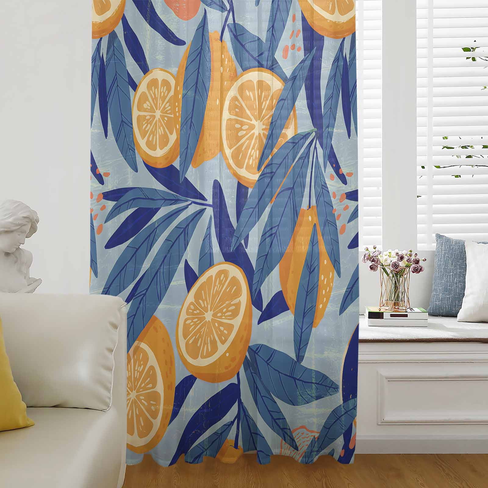 Orange Lemon Window Curtain 96 Inches Long,Minimalist Tropical Retro ...