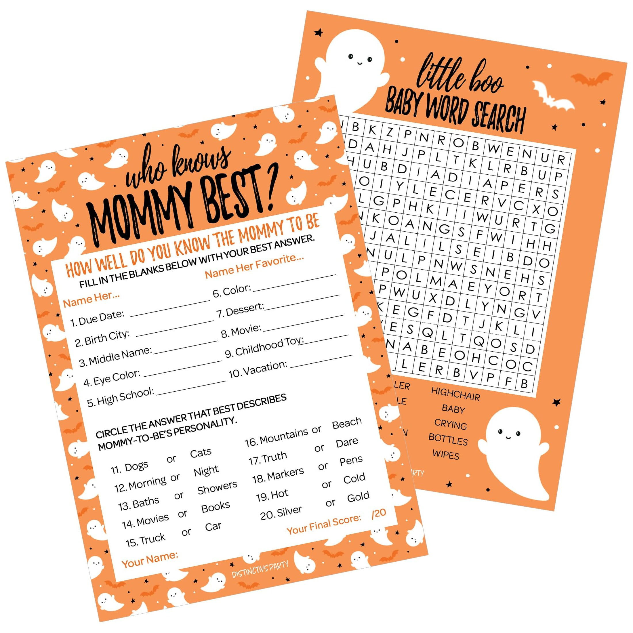 Orange Little Boo Baby Shower Game Bundle - Who Knows Mommy Best and ...