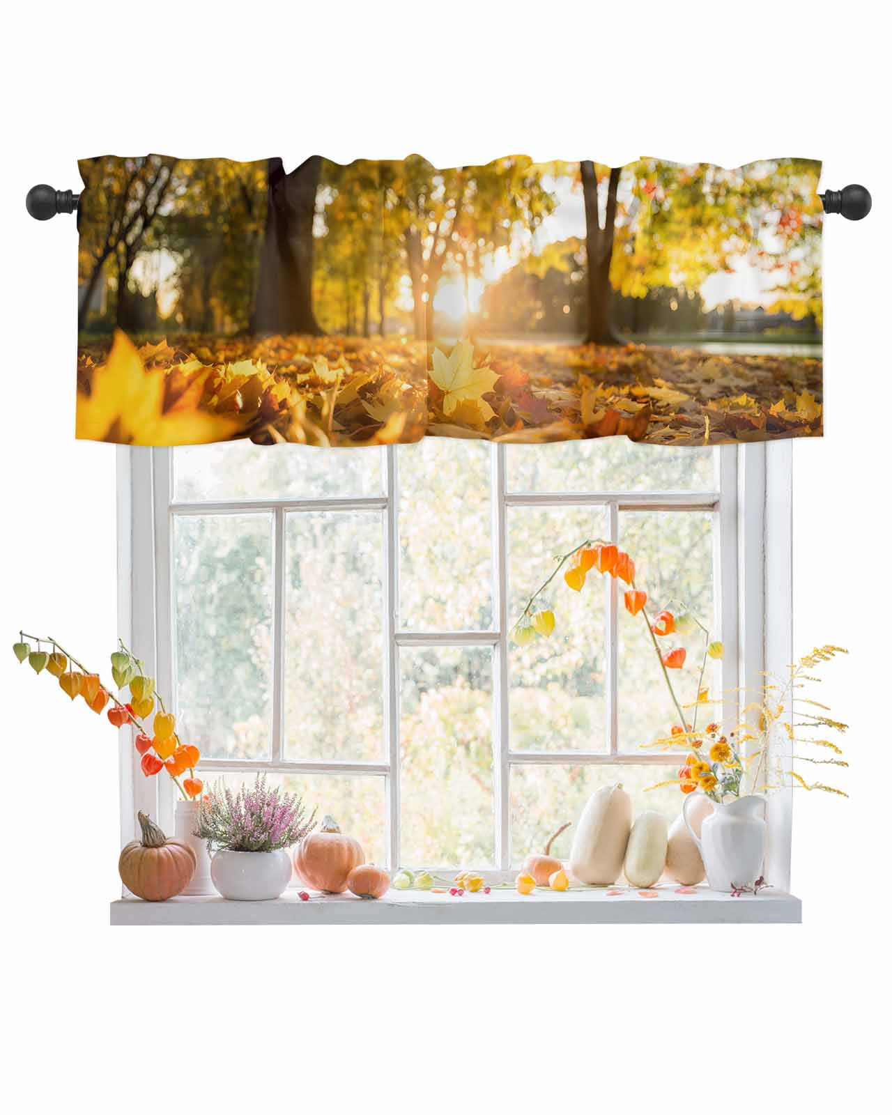 Orange Maple Leaf Fall Valances for Windows, Thanksgiving Kitchen ...