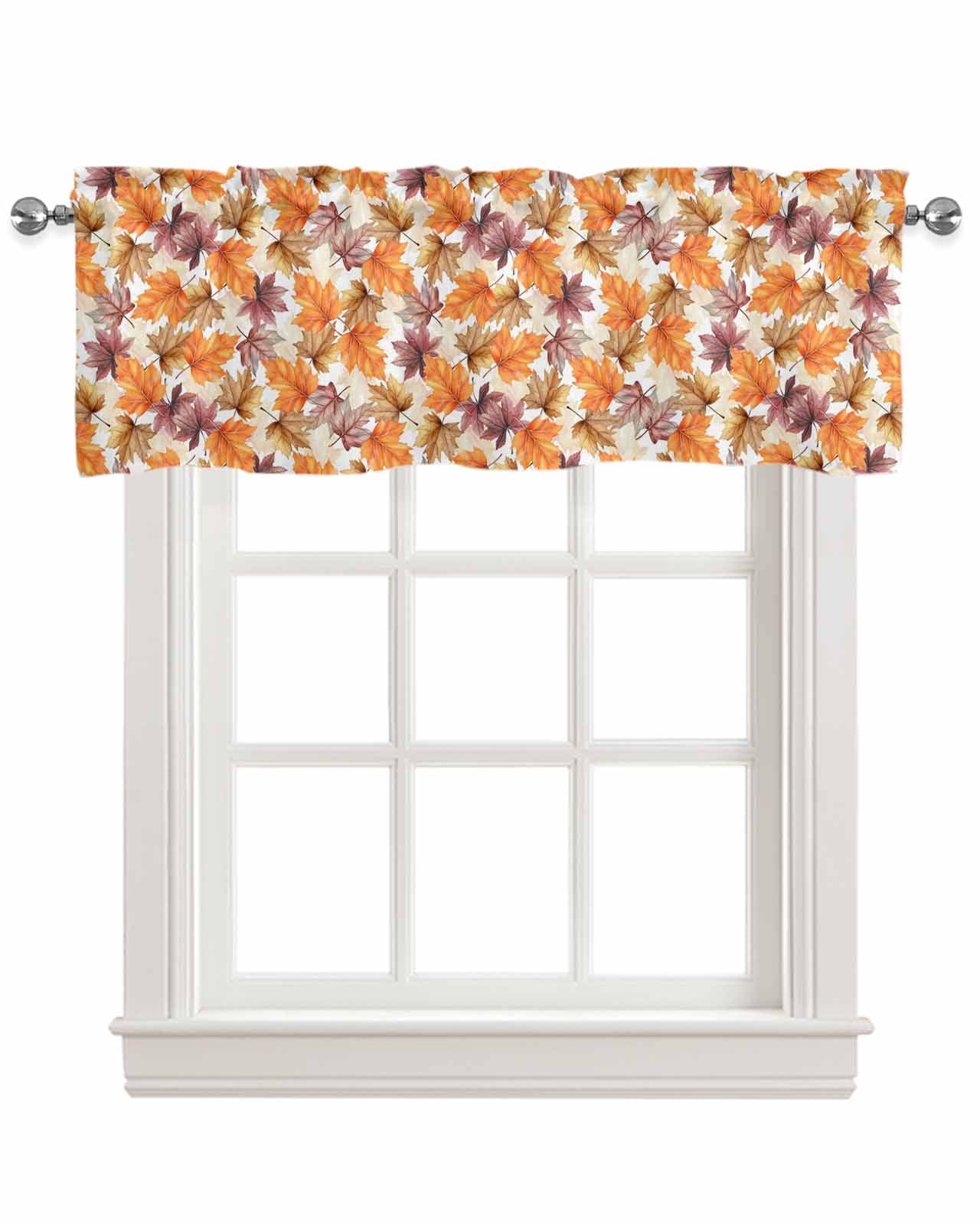 Orange Maple Leaf Kitchen Valances for Windows Farmhouse Linen Window ...