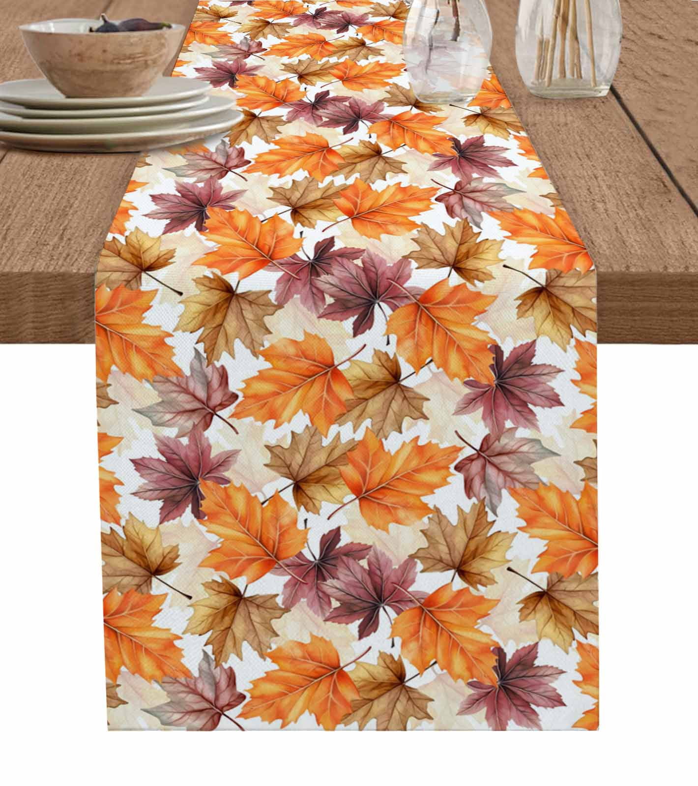 Orange Maple Leaf Table Runner Vintage Botanical Watercolor Tablerunners 13 x 70 Inch, Table ...