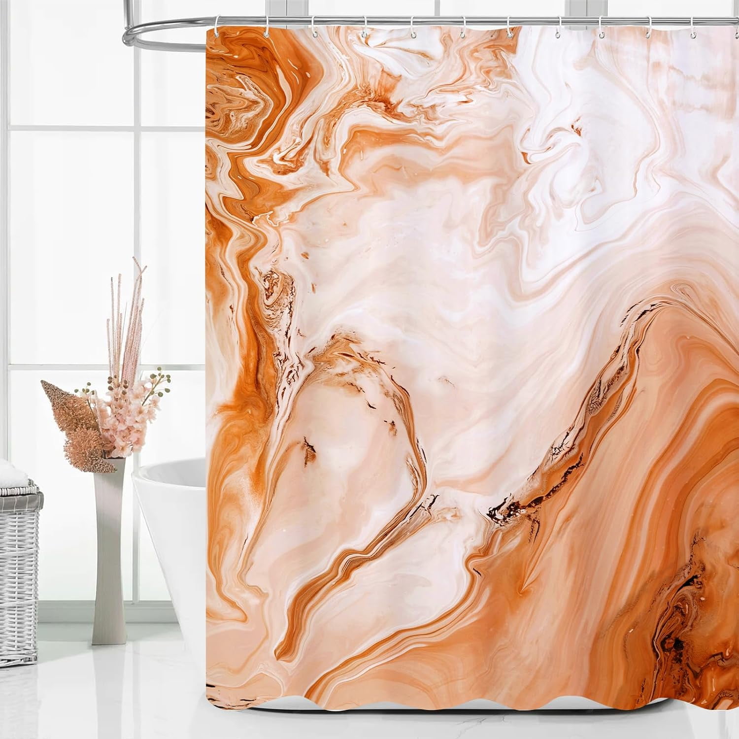Orange Marble Extra Long Shower Curtain Set 72 x 84, Modern Ombre 84 ...