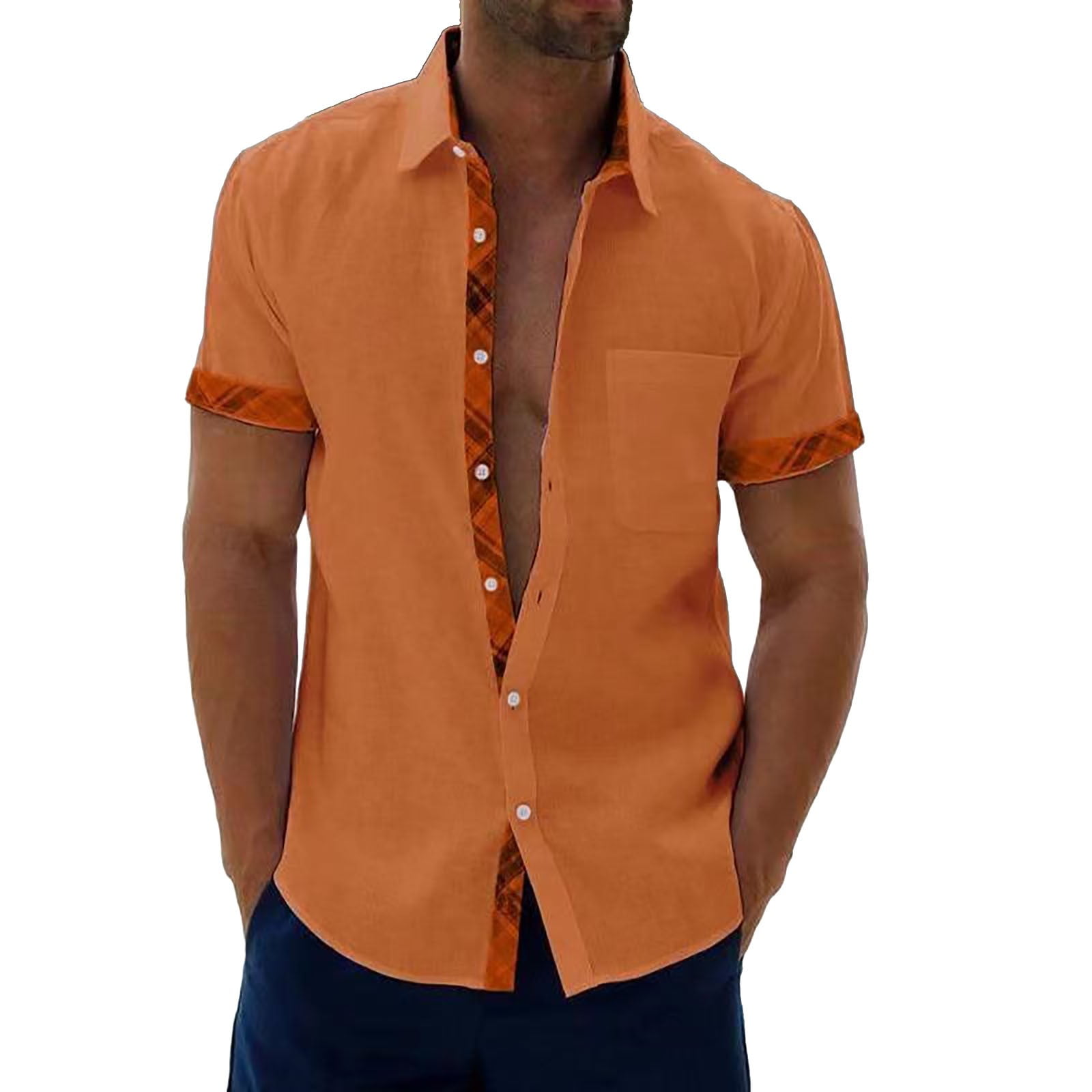 Orange Men'S Dress Shirts, Button Down Shirt Men, Short Sleeve Mens ...