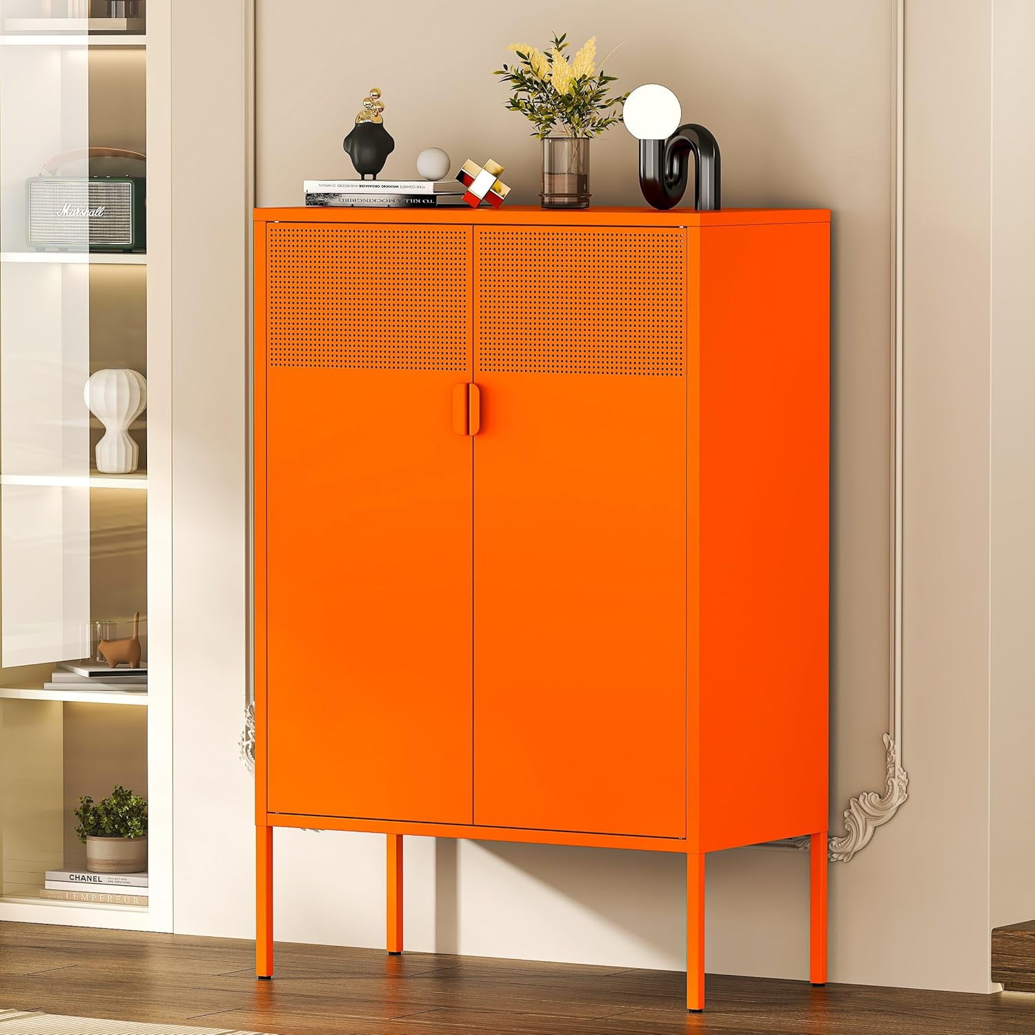 Orange Metal Locker Storage Cabinet, Heavy-Duty, Adjustable Shelf ...