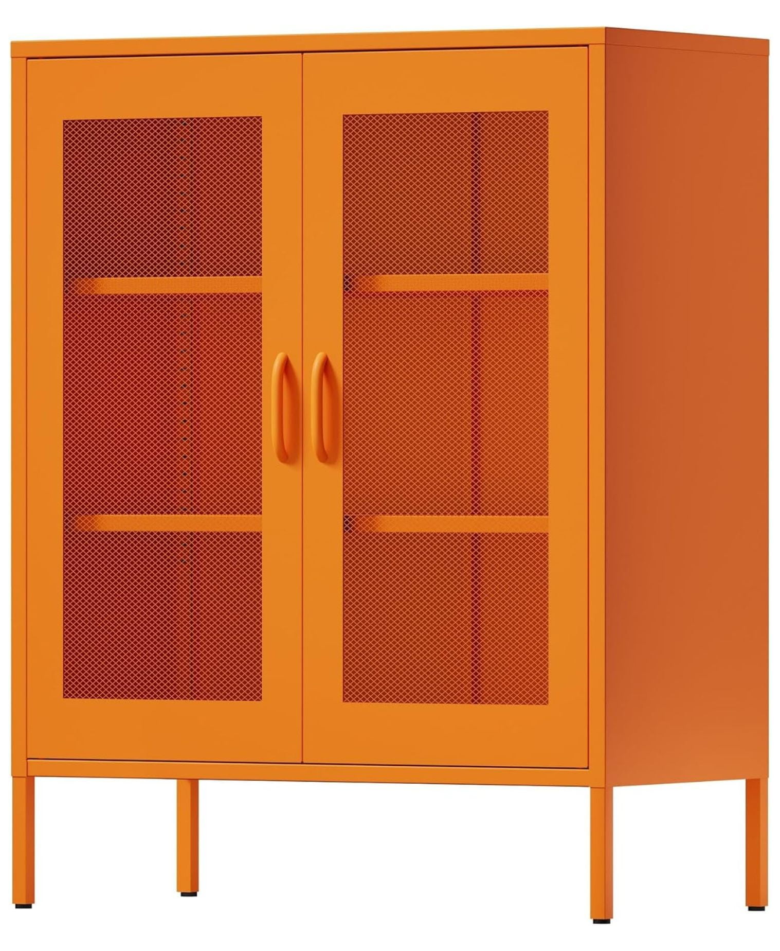 Orange Metal Storage Cabinet with Mesh Doors, Office Metal Locker ...