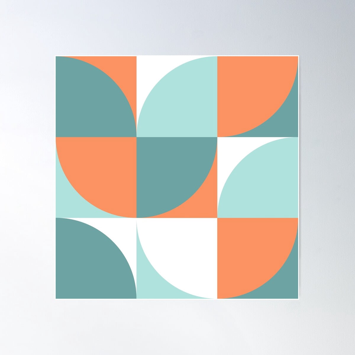 Orange Mint Aqua Blue Retro Squares Poster Wall Art, Modern Wall Decor ...