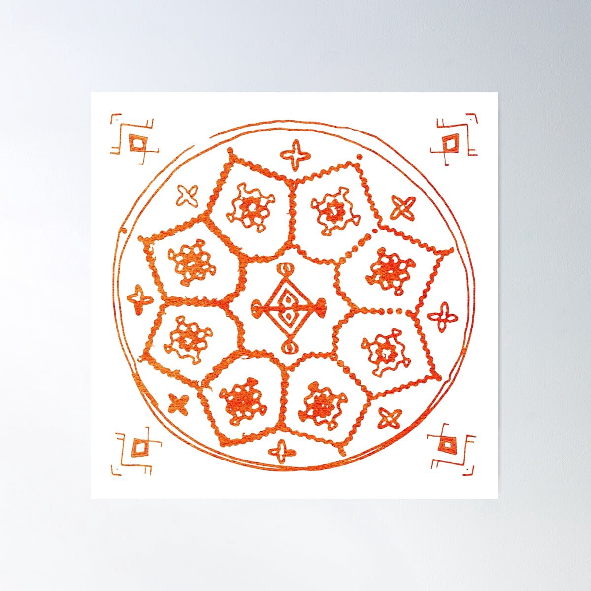 Orange Moroccan Berber Pattern-Drawings Poster Wall Art, Modern Wall ...