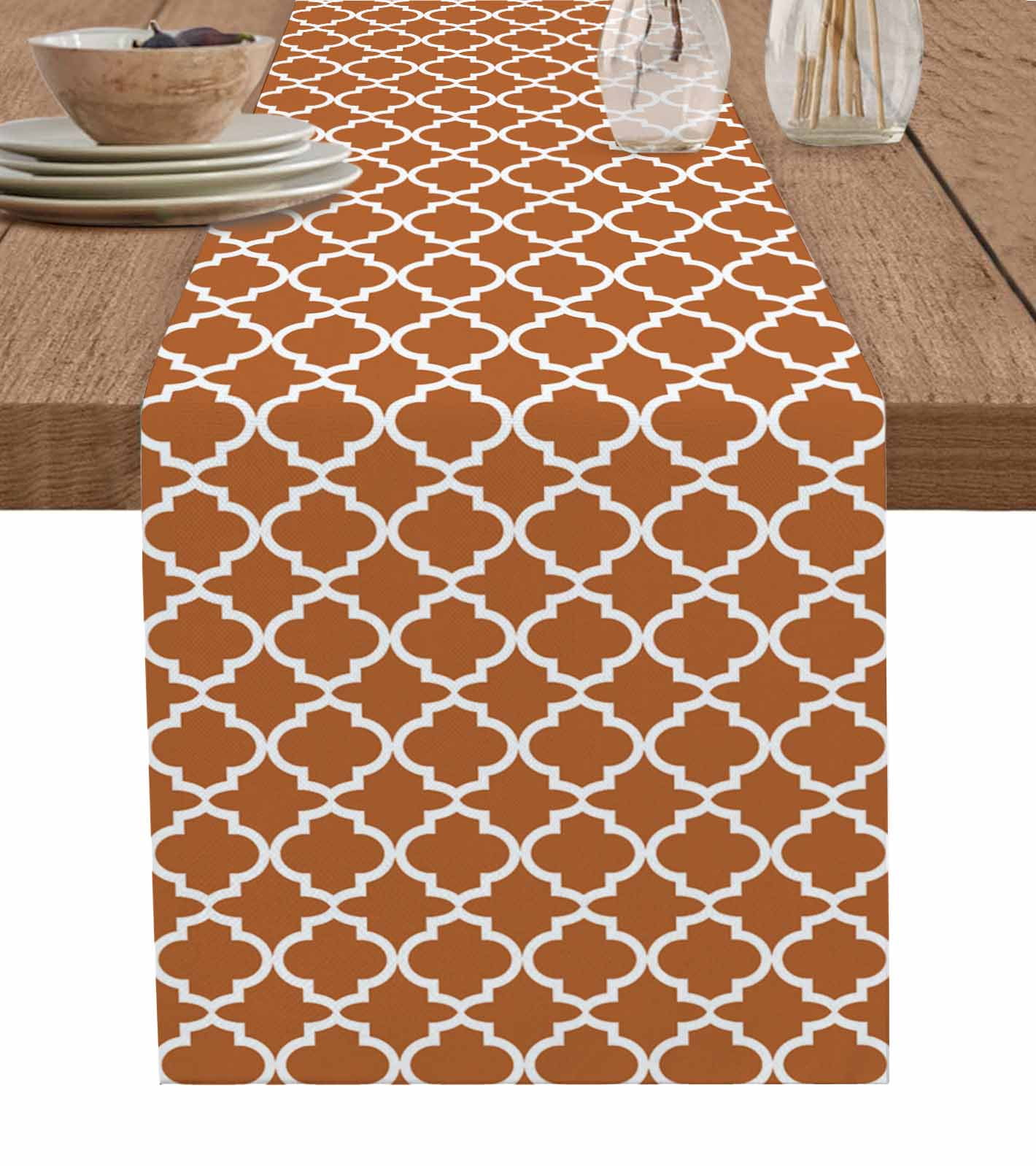 Orange Morocco Short Table Runners 36 Inches, Cotton Linen Fabric Table ...