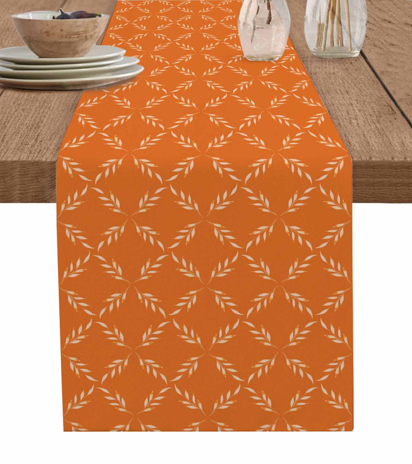 Orange Morocco Table Runner Geometric Leaf Diamond Lattice Abstract ...