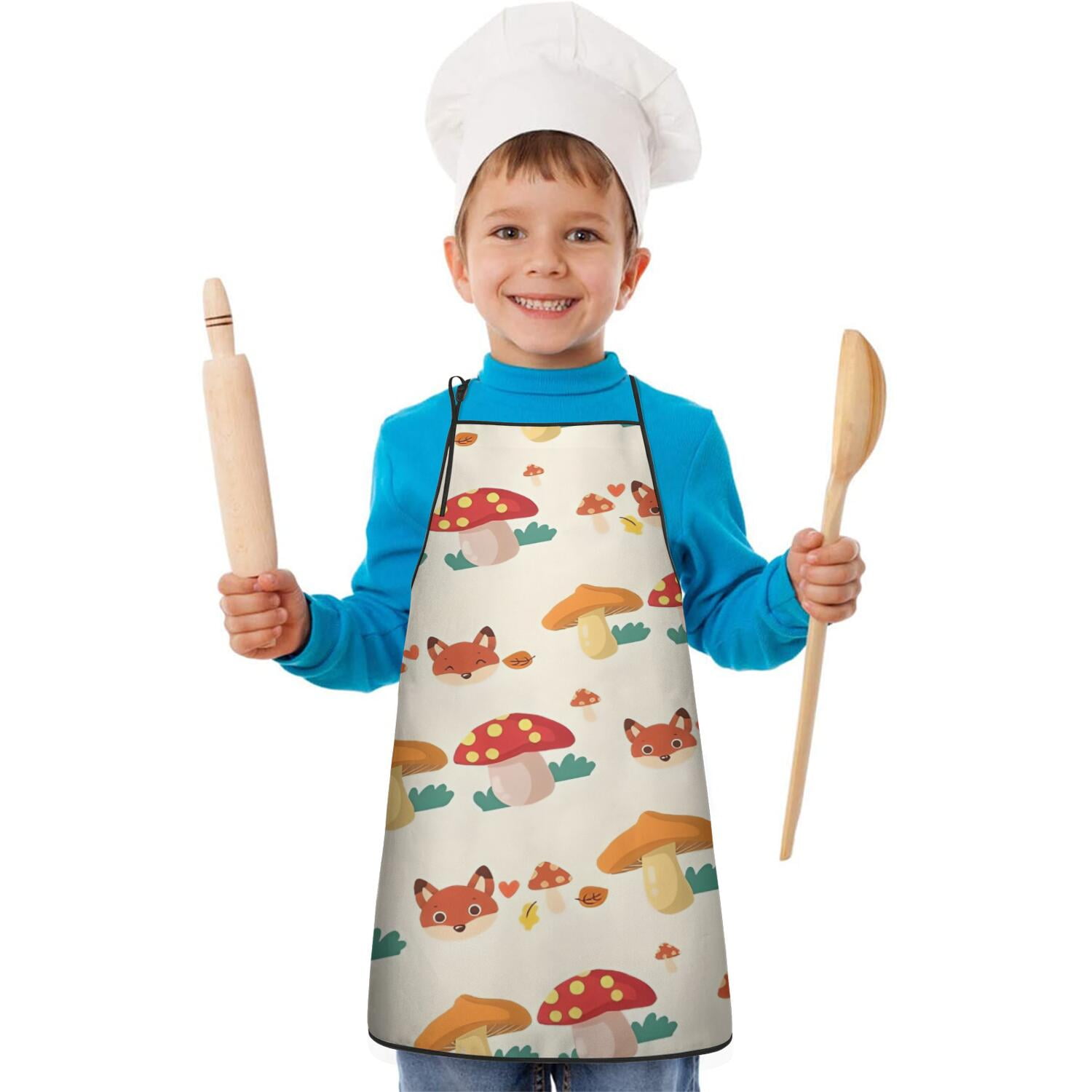 Orange Mushroom Fox Light Pattern Kids Aprons for Girls and Boys ...