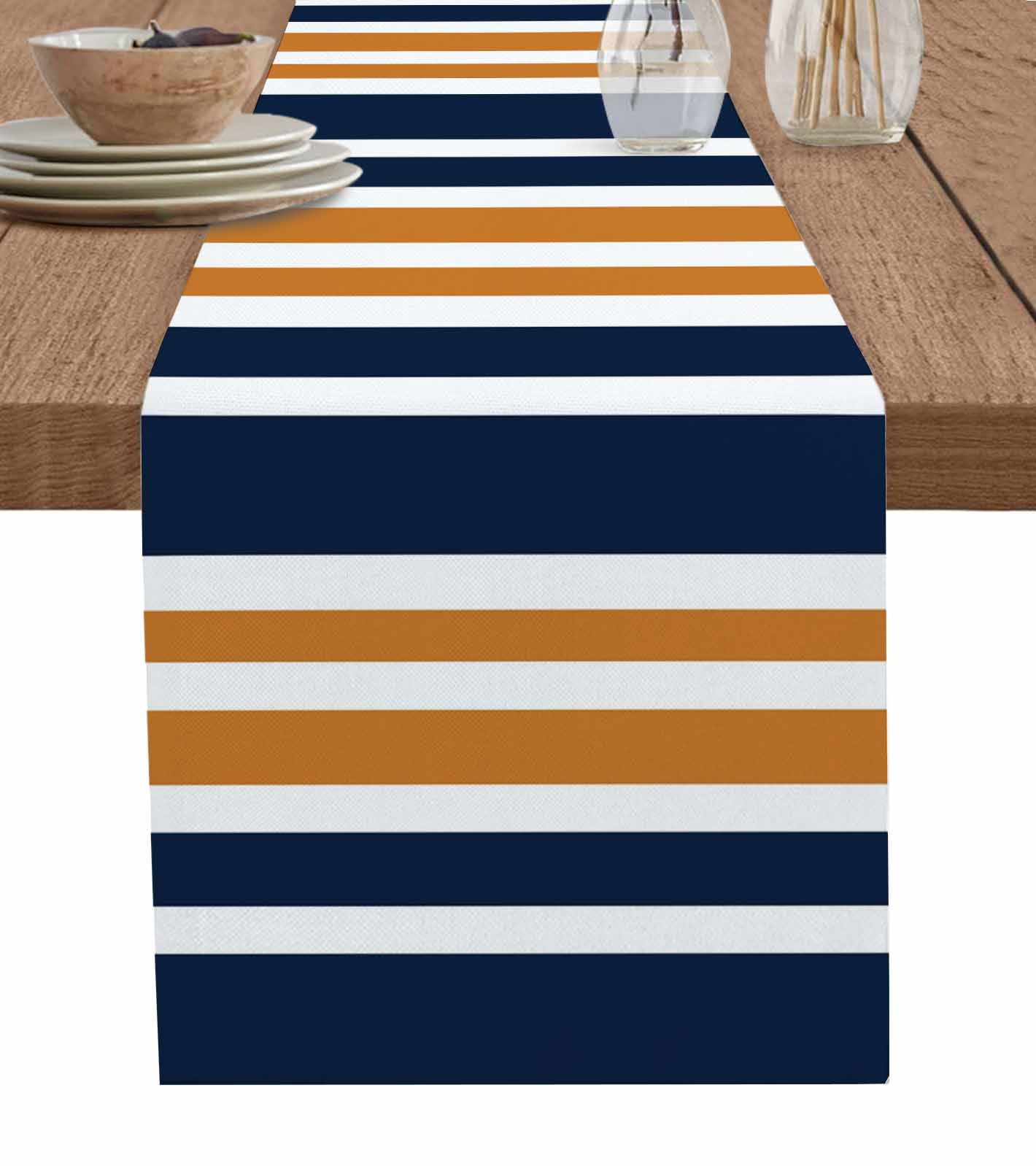 Orange Navy Blue Striped Table Runner 72 Inches, Modern Minimalist ...