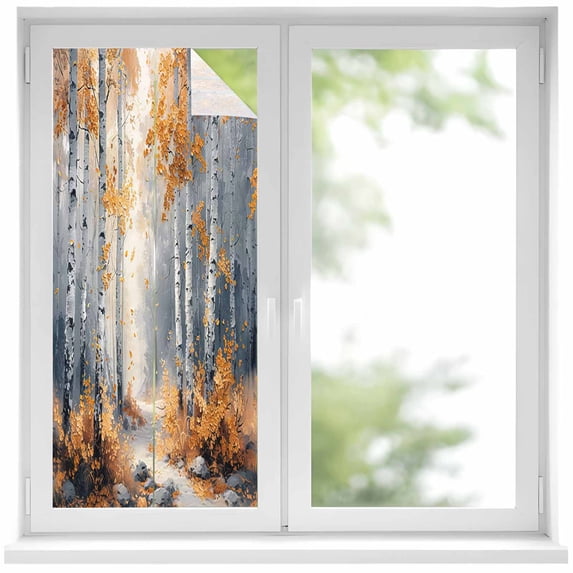 Orange Navy Blue Window Privacy Film, Modern Oil Painting Art Forest ...
