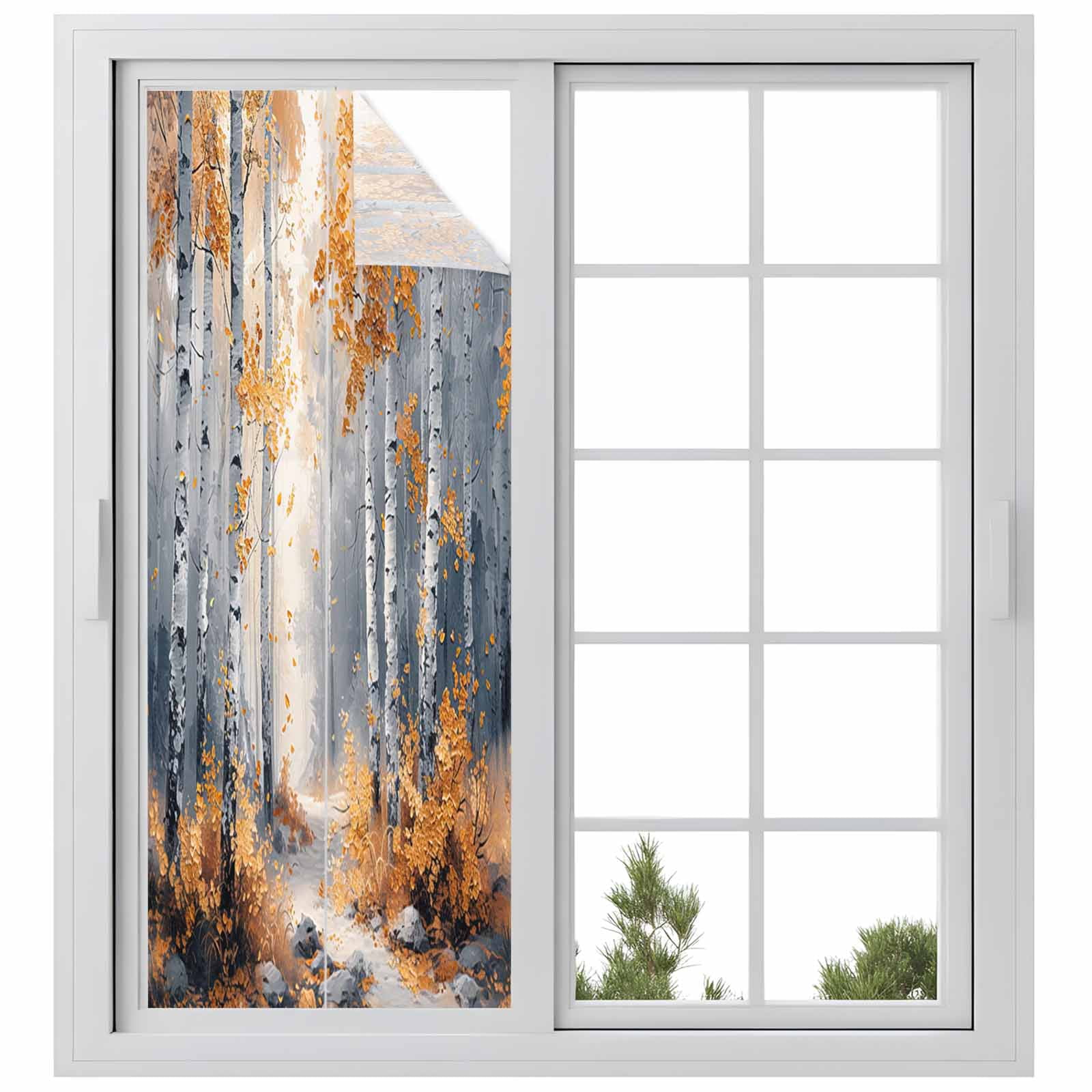 Orange Navy Blue Window Privacy Film, Modern Oil Painting Art Forest ...