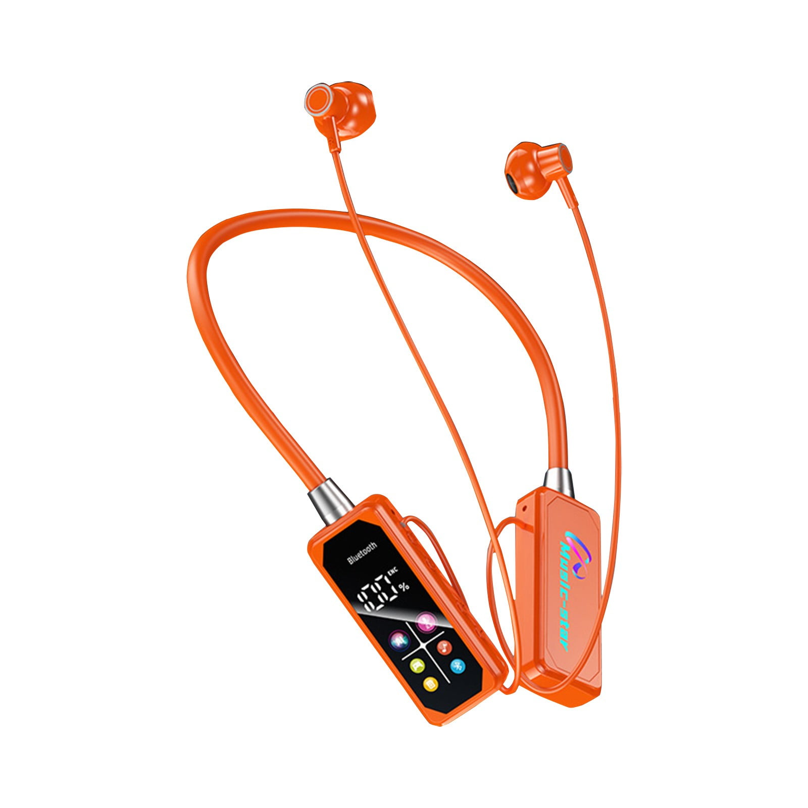 Orange Neck Hanging Bluetooth Earphones Bluetooth 5.4 With Led Color ...
