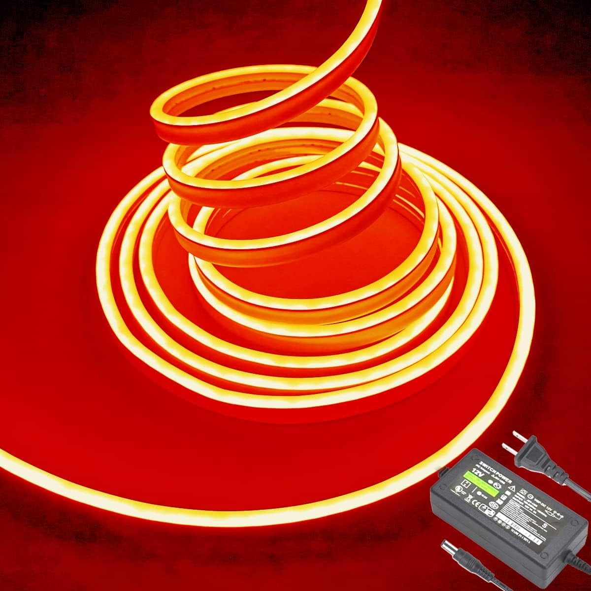 Orange Neon LED Strip Lights，5M 12V DC 600 SMD2835 LEDs Waterproof Rope ...