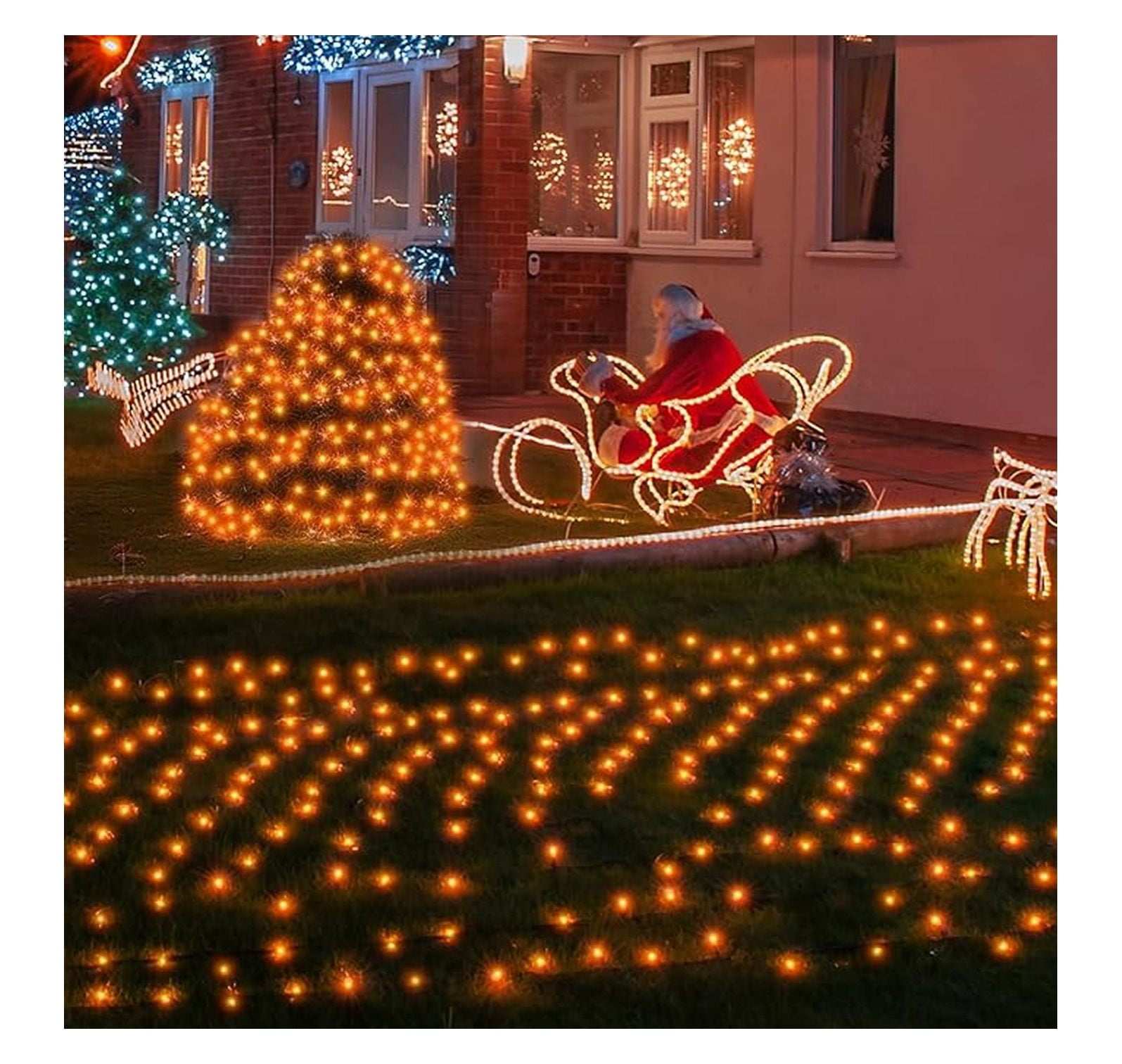 Orange Net Lights for Outdoor Bushes, 3 Pack Net Lights (6FT x 4FT) 100 ...