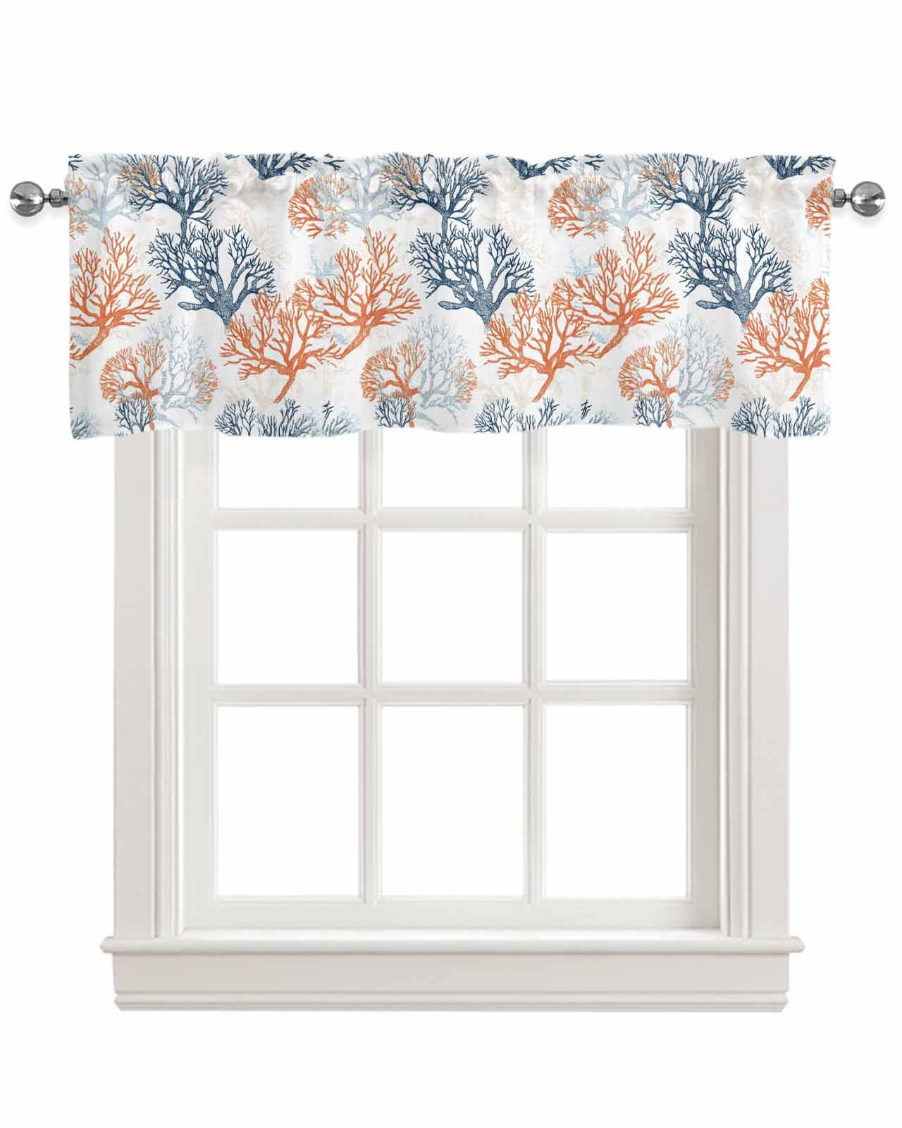 Orange Ocean Coral Kitchen Valances for Windows Farmhouse Linen Window ...