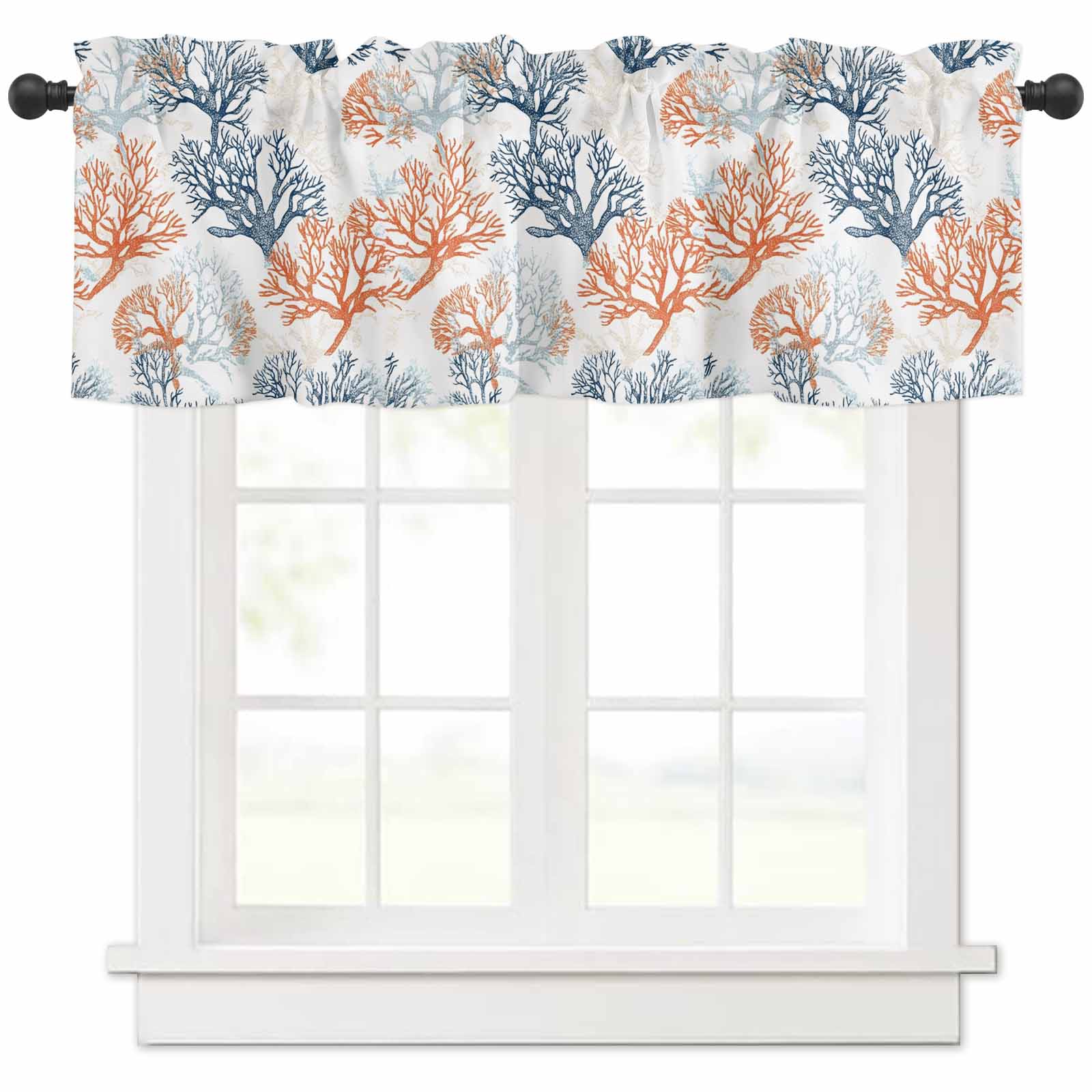 Orange Ocean Coral Valances for Windows Farmhouse Kitchen Curtains ...