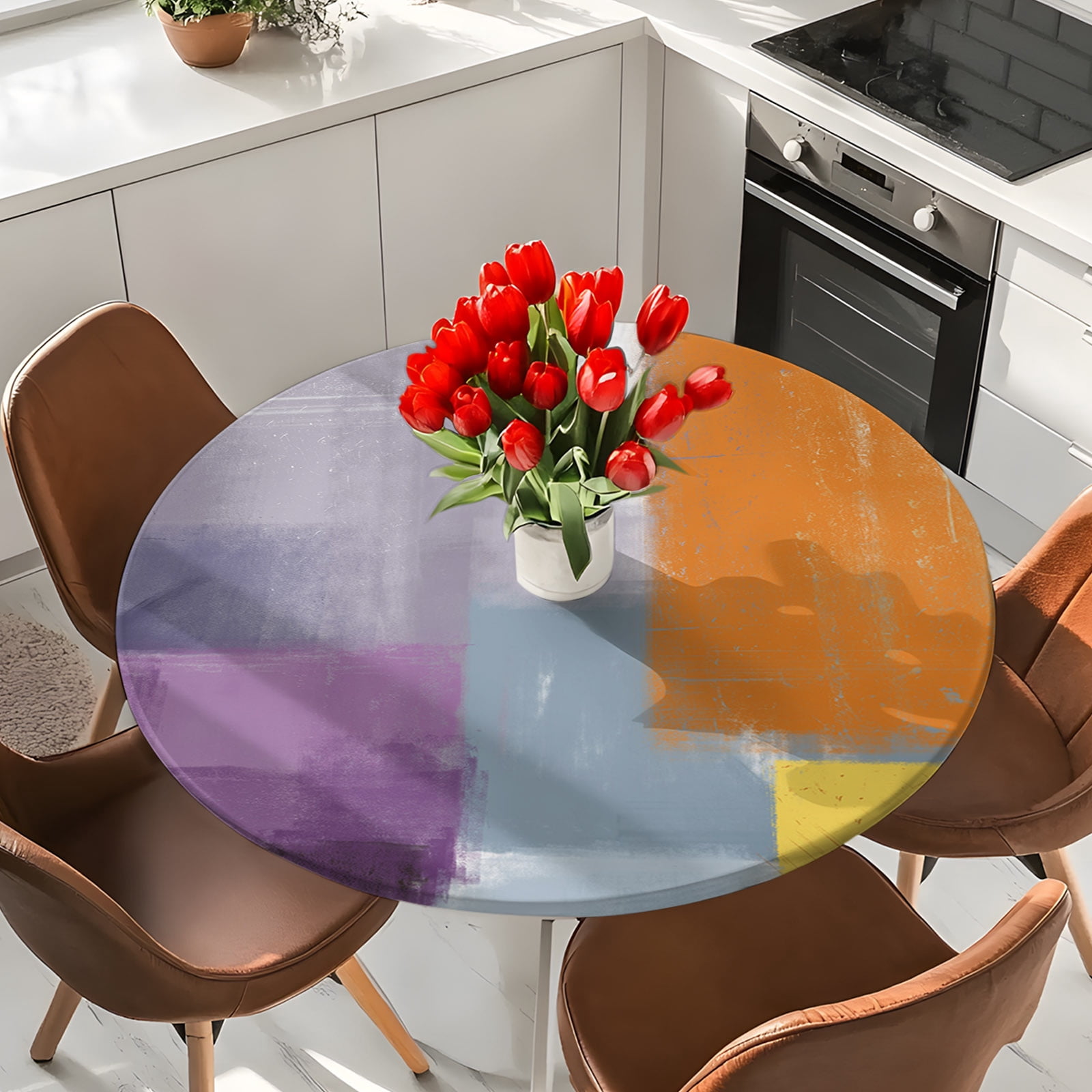 Orange Oil Painting Gradient Abstract Geometric Round Fitted Tablecloth ...