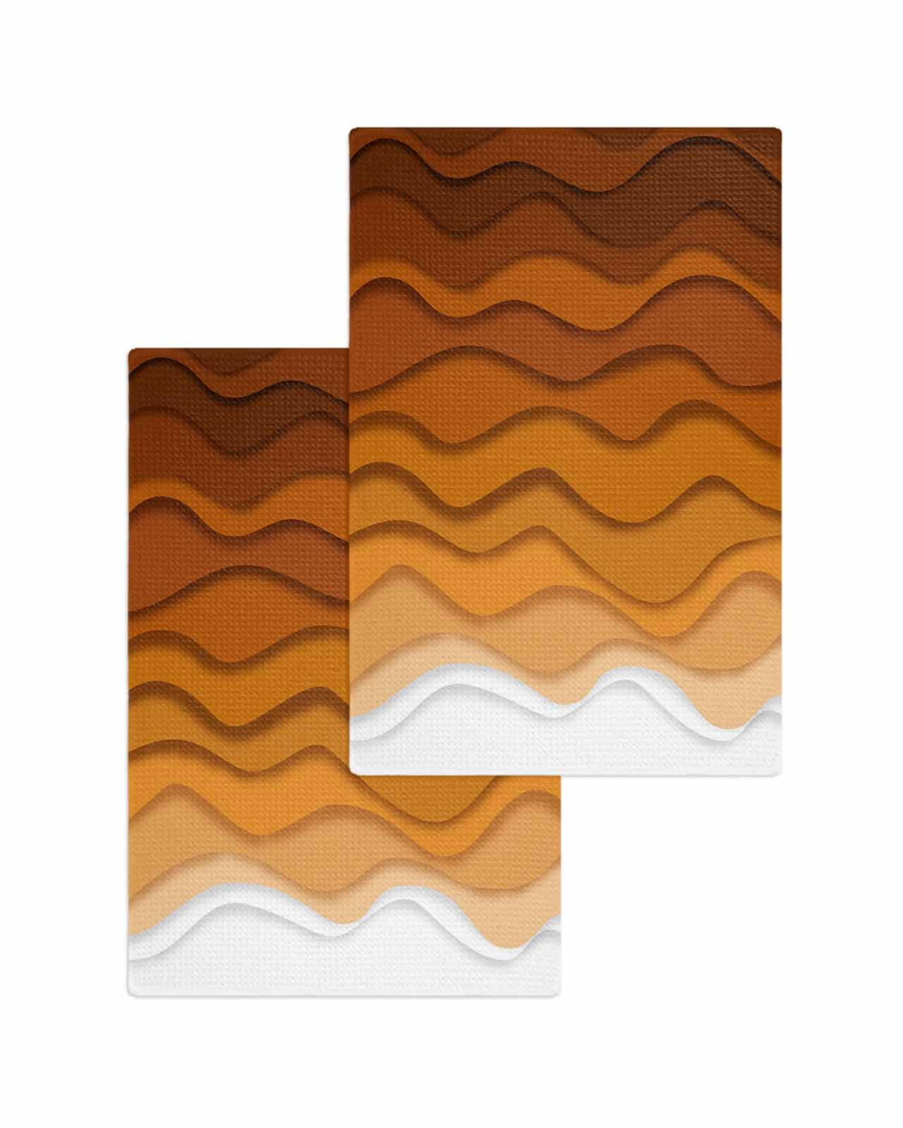 Orange Ombre Stripes Kitchen Dish Towels for Drying Dishes Set of 2, Farmhouse Retro Abstract ...