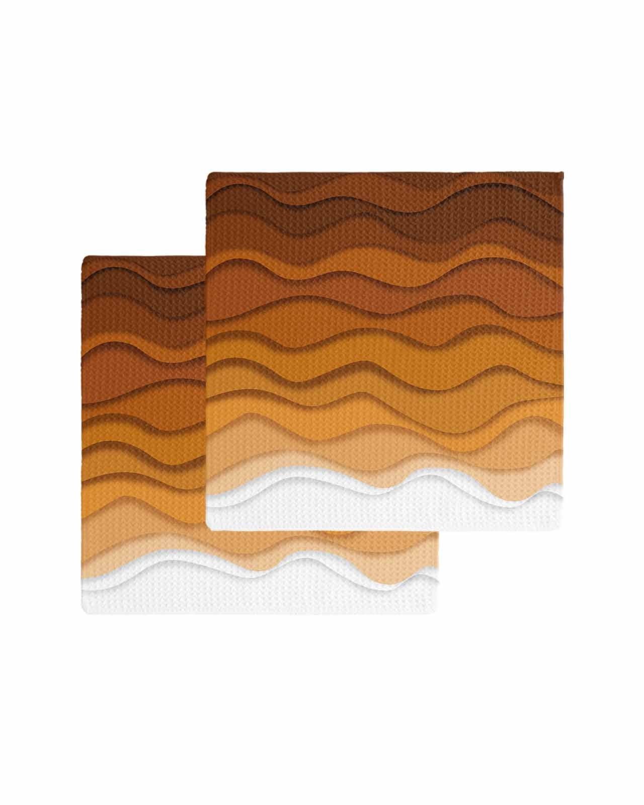 Orange Ombre Stripes Kitchen Dish Towels for Drying Dishes Set of 2, Farmhouse Retro Abstract ...