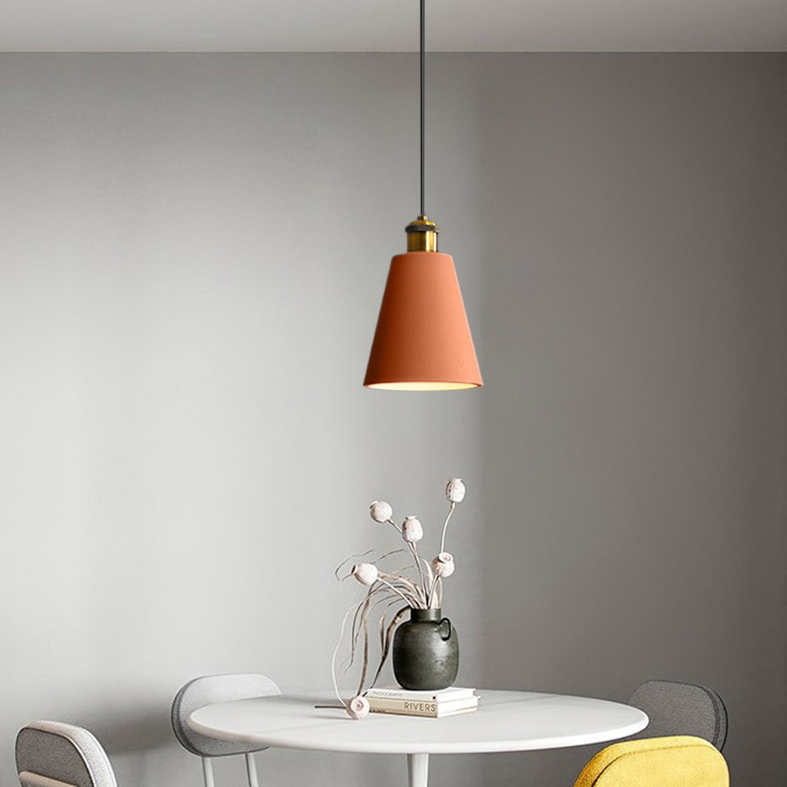 Orange Orange Metal Tall Horn Design Hanging Light Fixture Dining Table ...