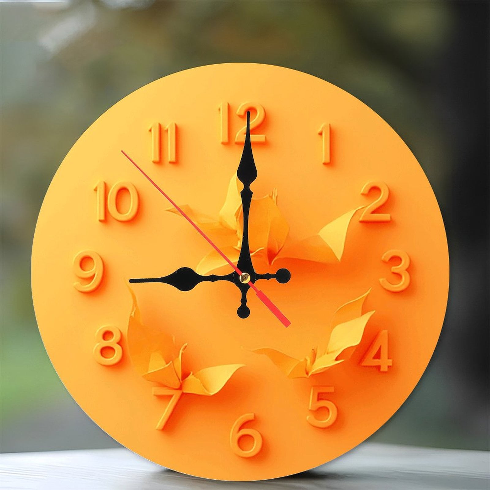 Orange Origami Clock Wall Decor Modern Home Art 10-Inch Silent Wooden ...