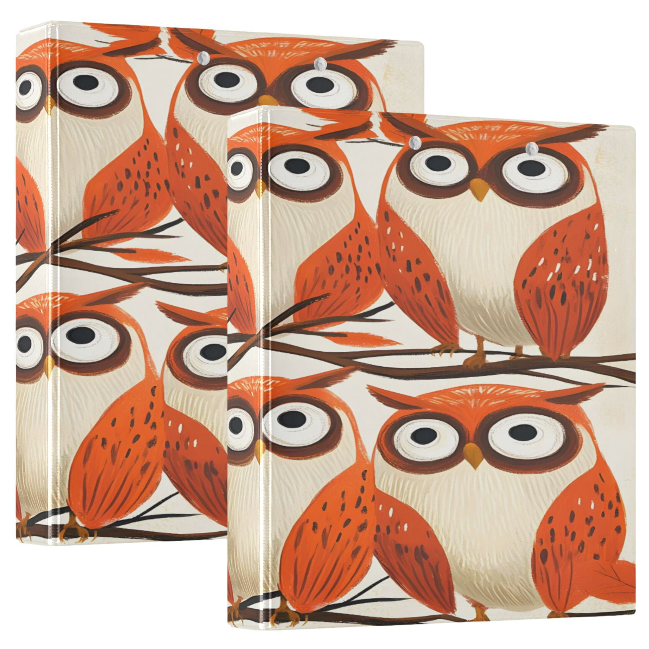 Orange Owl Plush Absorbent 12.4x10.6in PVC Round Ring Binder, D-Ring 3 ...