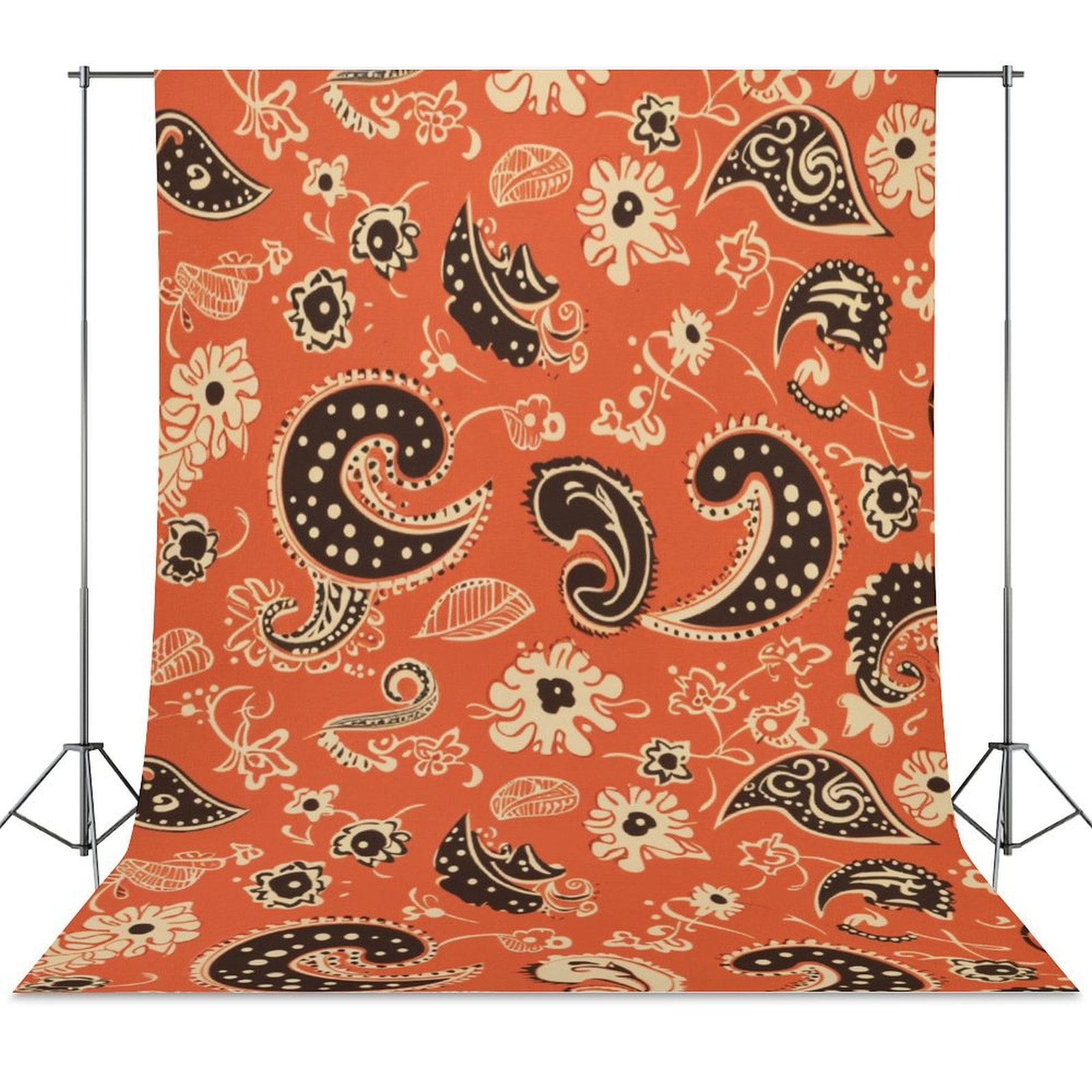Orange Paisley Floral Pattern Design Textile Print Backdrop Background ...