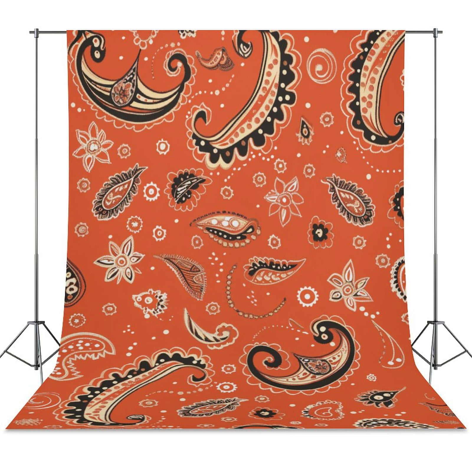 Orange Paisley Pattern Black Accents Floral Design Backdrop Background ...