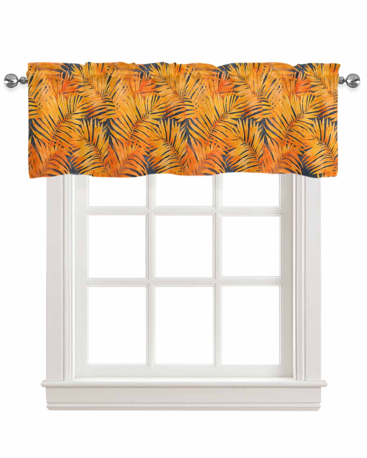Orange Palm Leaf Kitchen Valances for Windows Farmhouse Linen Window ...