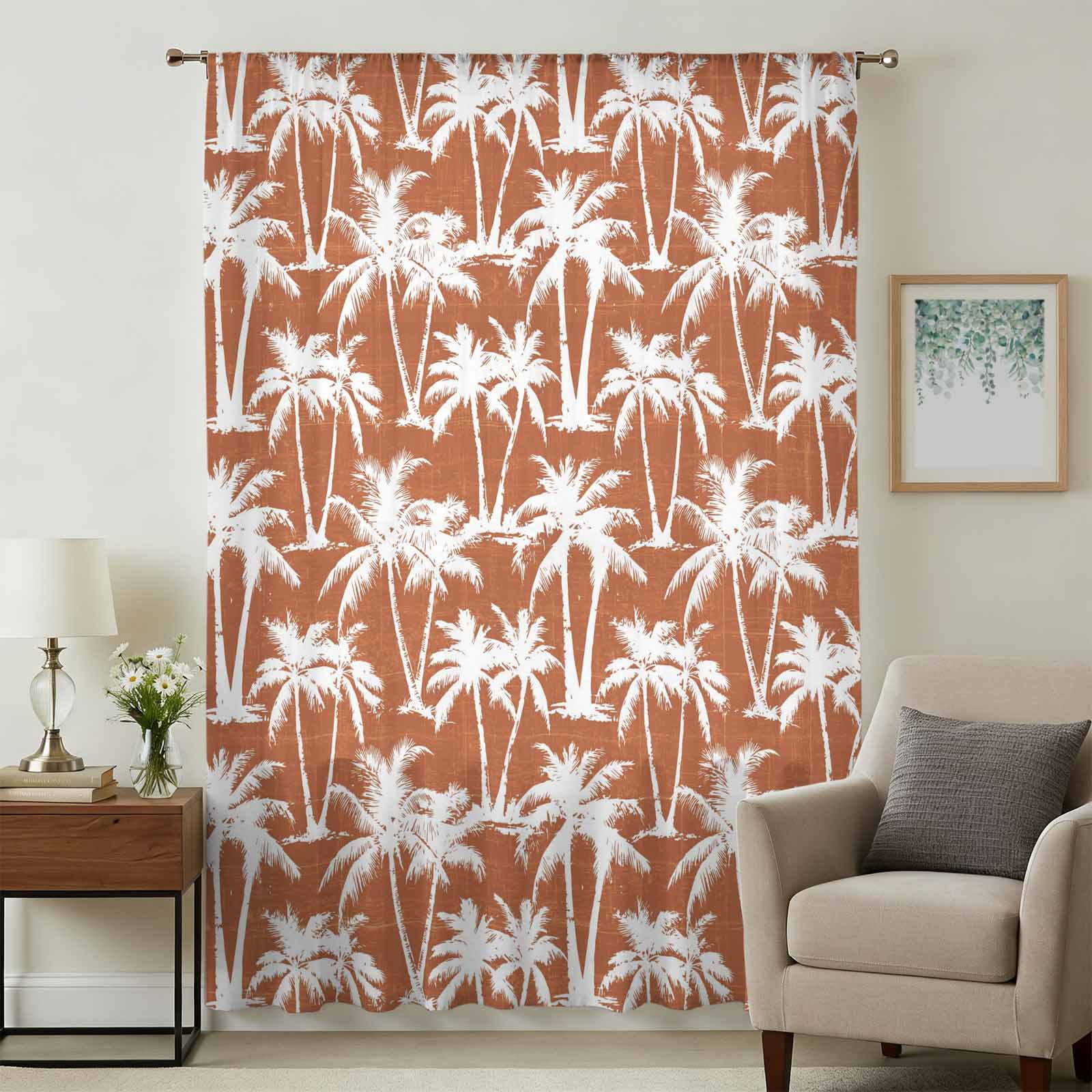 Orange Palm Tree Summer Sheer Curtains 45" Long for Bedroom, Beach ...
