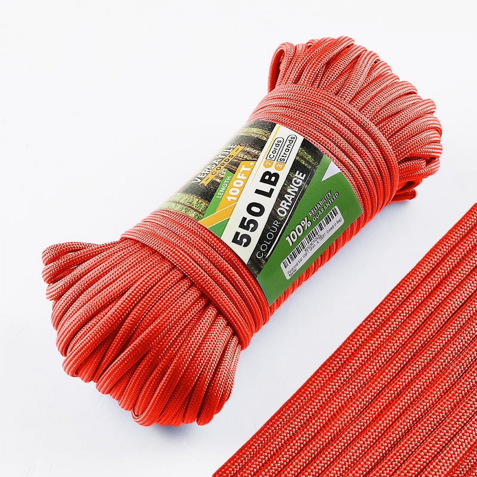 Orange Paracord 550, Parachute Cord Mil-Spec 100FT, 100% Nylon Rope in ...