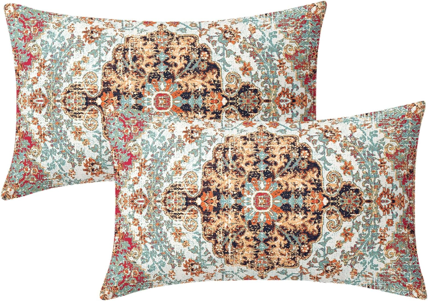 Orange Peach aqua ethnic boho Lumbar Pillow Covers 12x20 Inch Bohemian ...