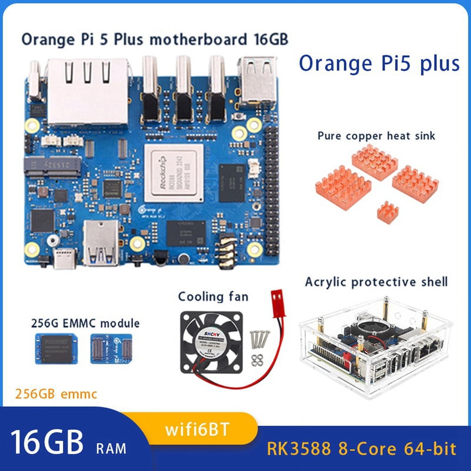 Orange Peel 5 Plus 16GB RAM + 256GB Emmc Module RK3588 Octa-Core 64-Bit Supports 8K Video 2.5G ...