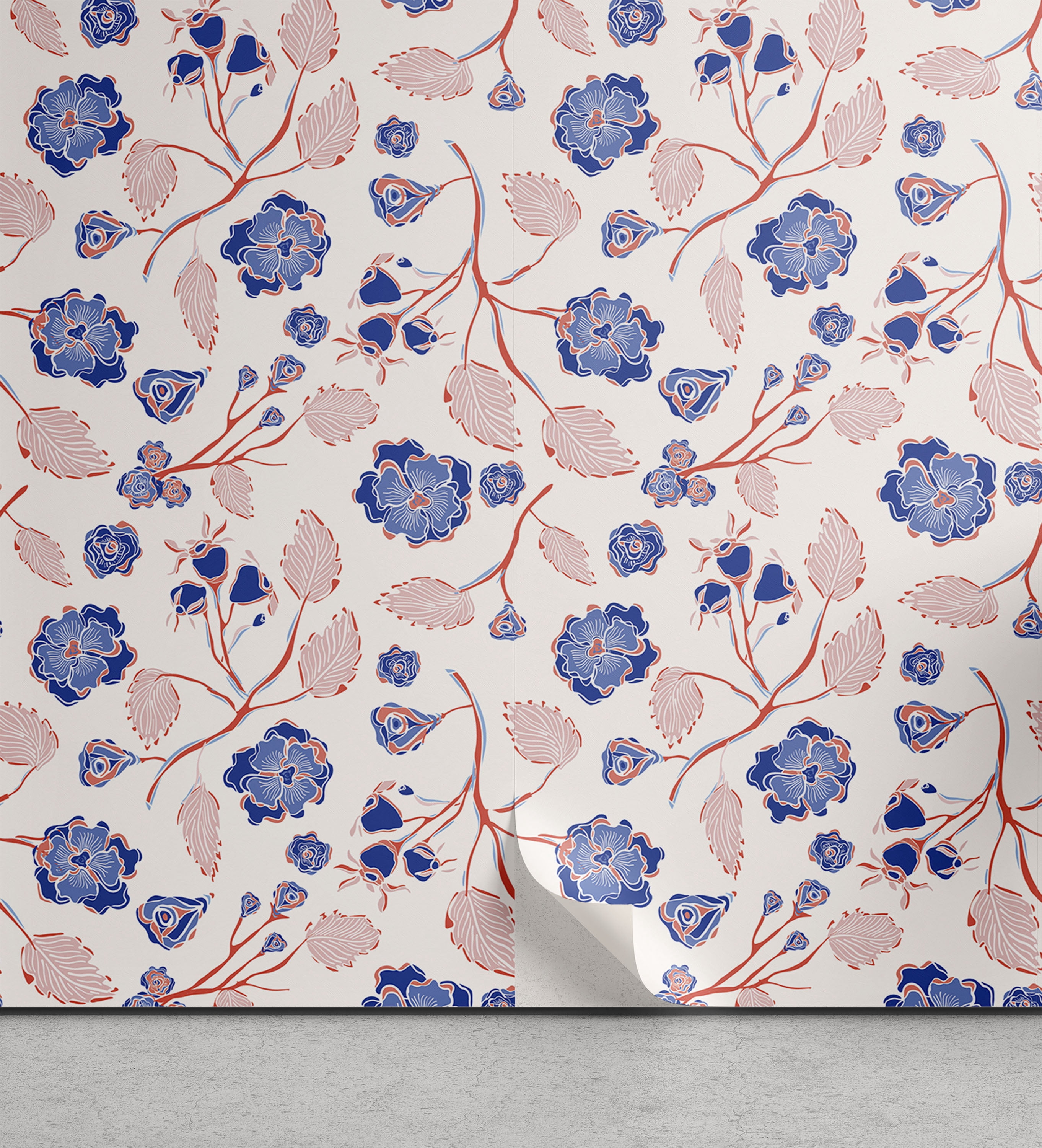 Orange Peel & Stick Wallpaper, Folkloric Summer Blossoms Flourishing ...