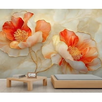 Modern White Flowers Custom Wallpaper Abstract Marble Texture Wall ...