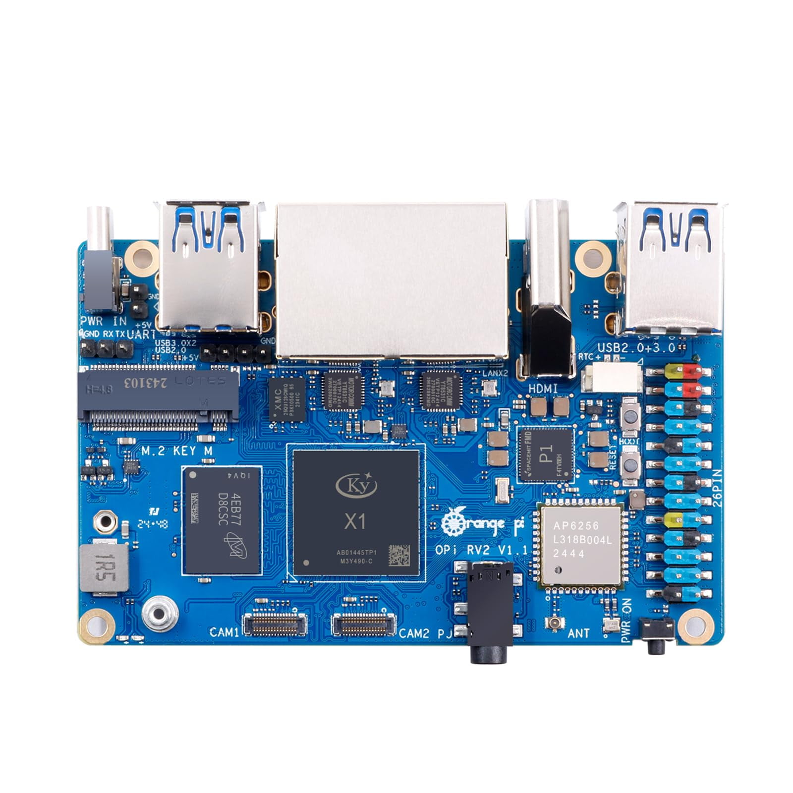 Orange Pi RV2 2GB/4GB/8GB LPDDR4x RISC-V Single Board Computer with 8-Core 64-Bit Processor, Wi ...