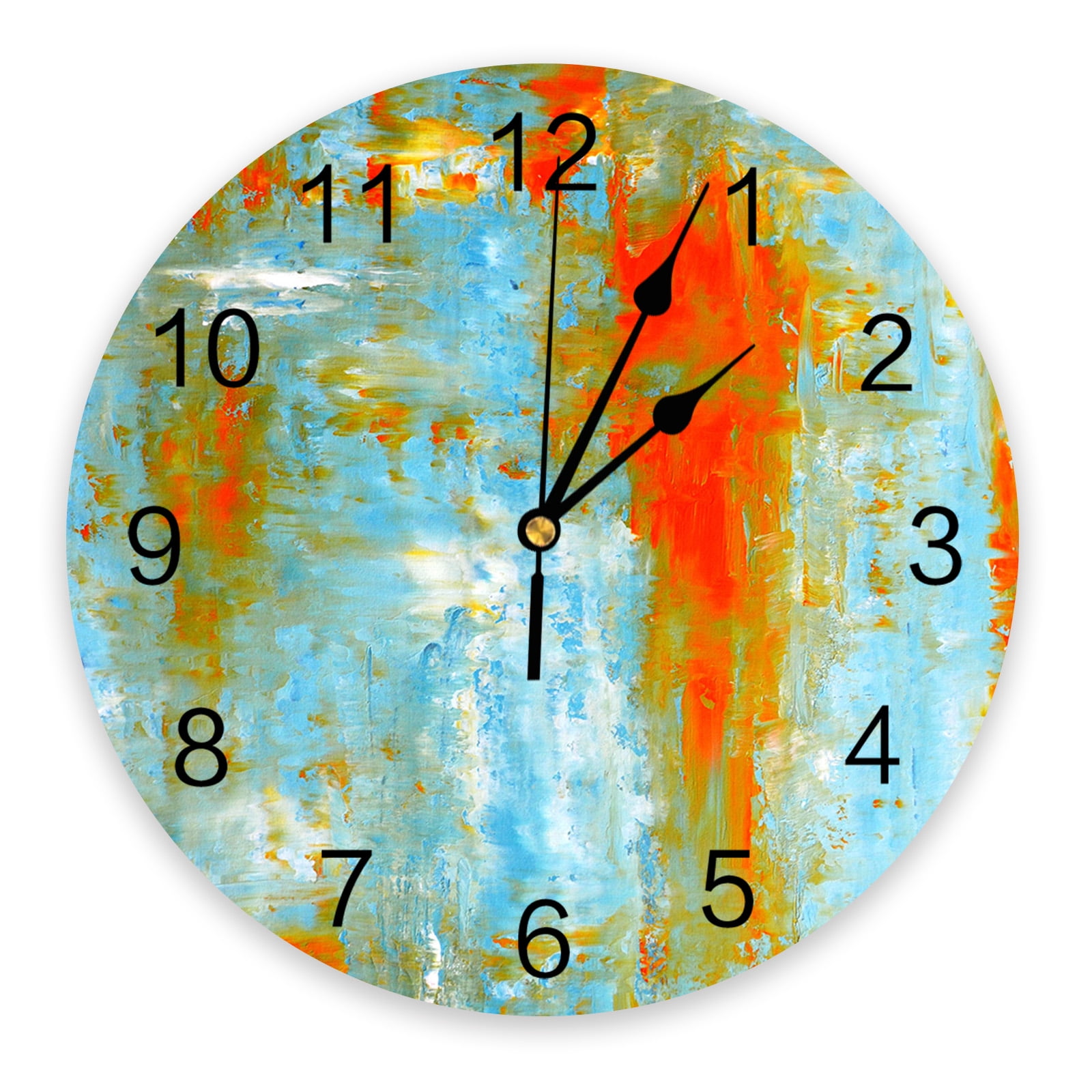 Orange Pigment Wall Clock Silent Digital Clocks for Home Bedroom ...