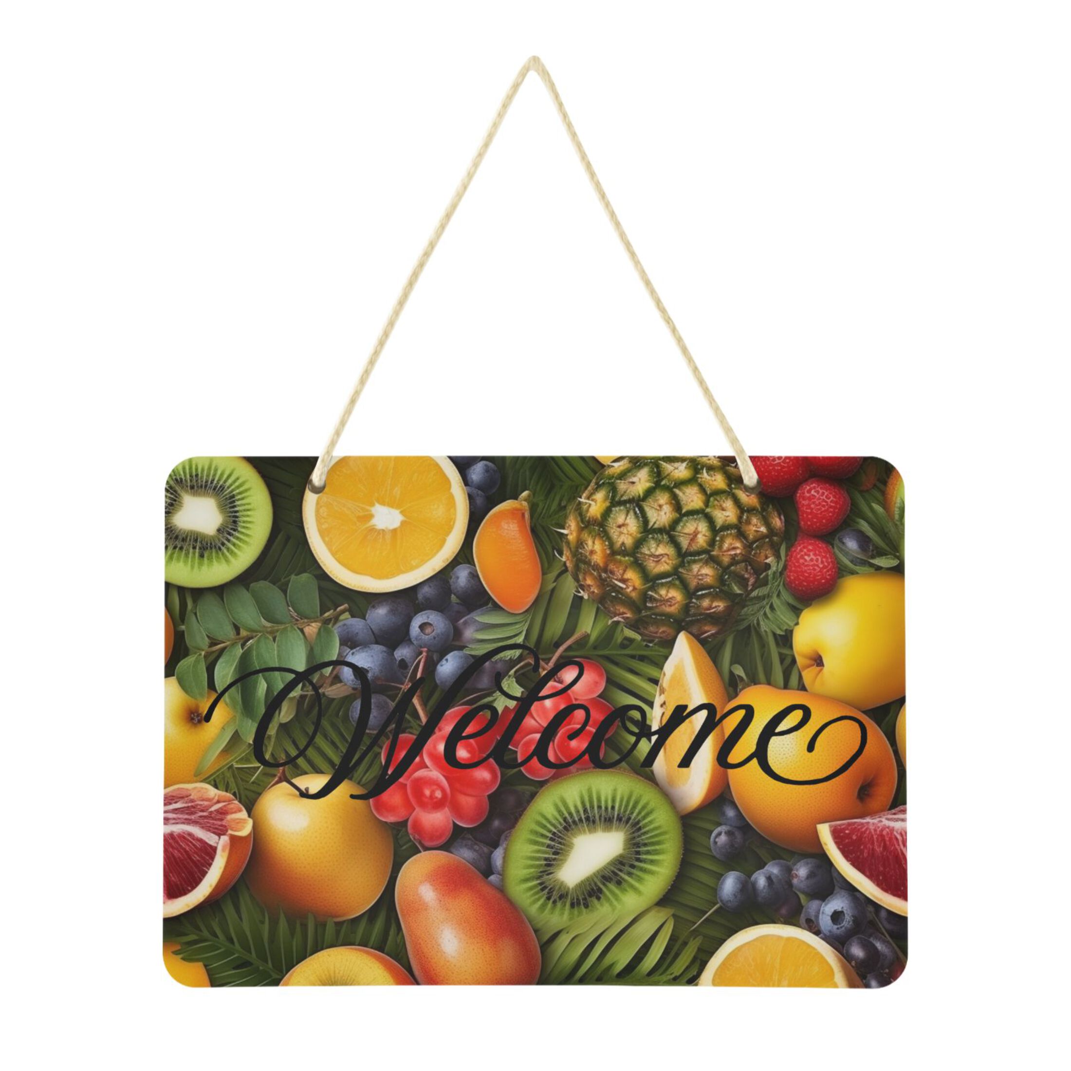 Orange Pineapple Pear Welcome Sign Front Door PVC 14x10 inch Hanger ...