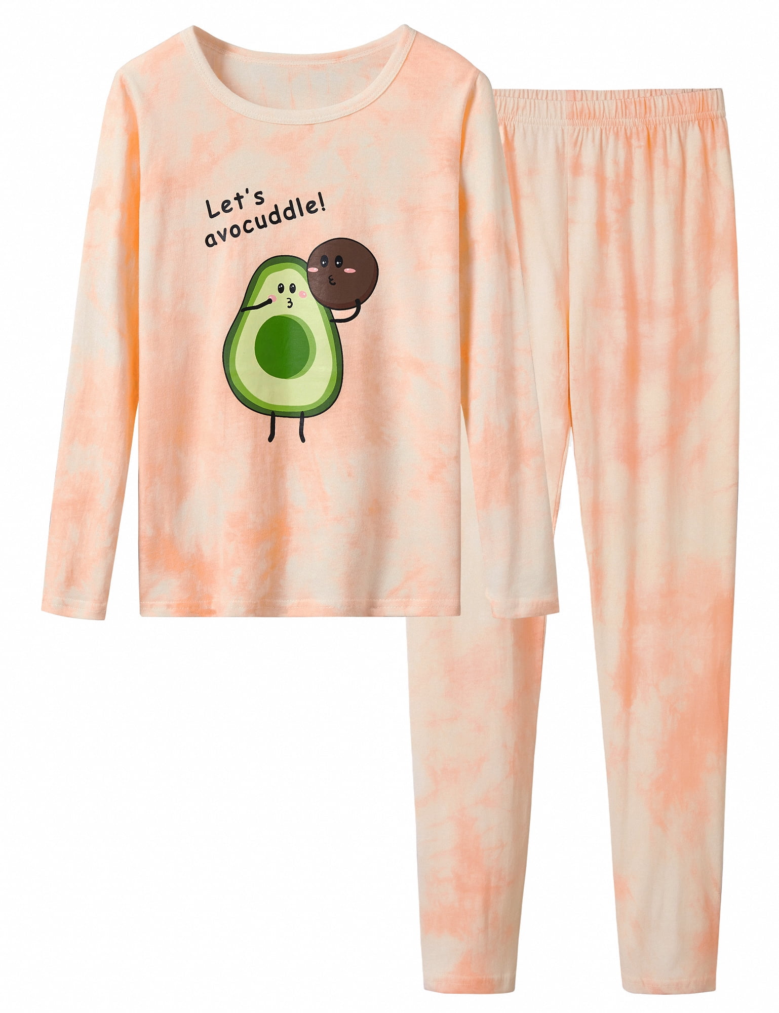 Orange-Pink Avocado Pajamas for Girls Long Sleeves Size 14 - Walmart.com