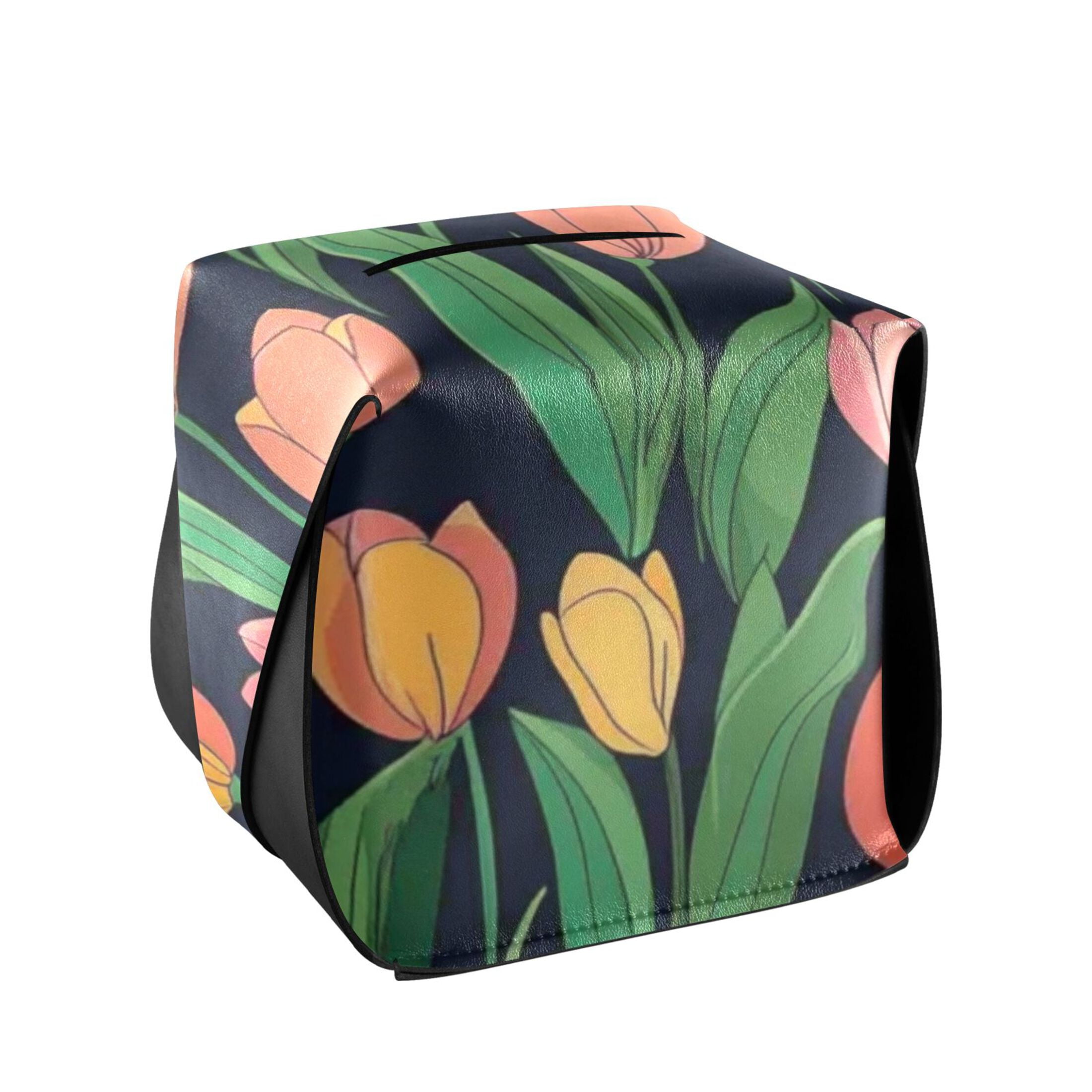 Orange Pink Flower Tissue Box Cover Leather Square Rectangle Tissue Box ...