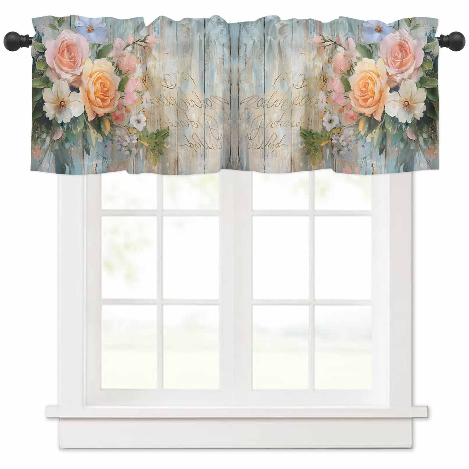 Orange Pink Rose Valances for Windows Farmhouse Kitchen Curtains ...