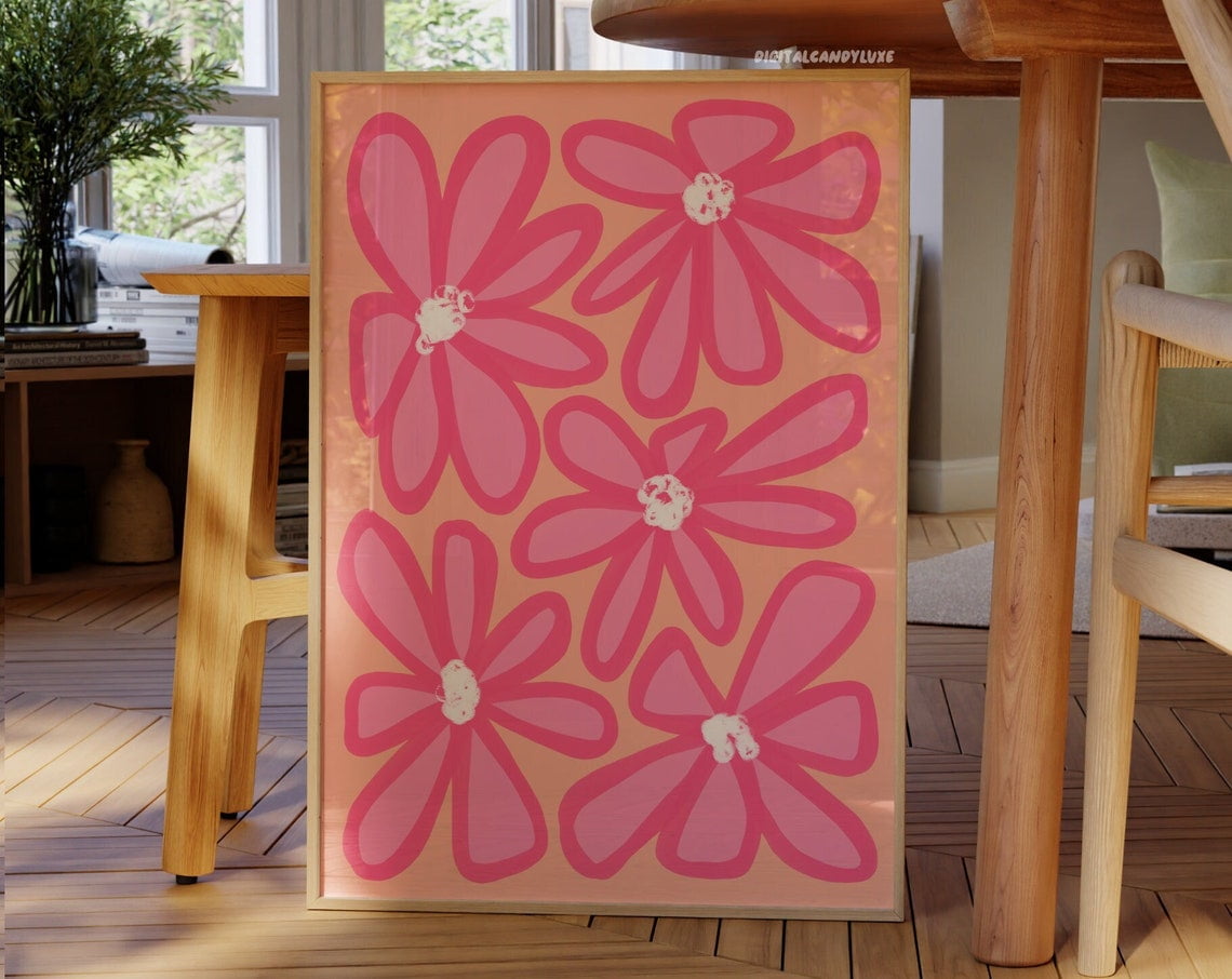 Orange And Pink Wall Art Prints Girly Wall Decor Bedroom Wall Prints ...