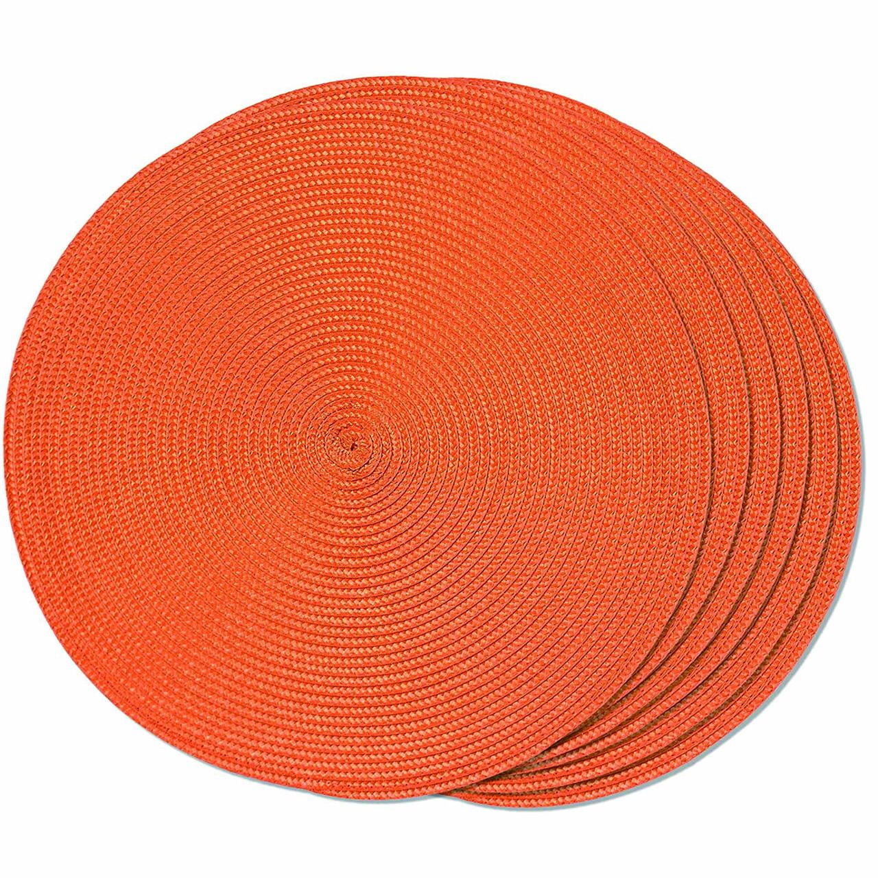 Set of 6 Orange Round Braided Placemats: Washable, Non-Slip, Woven ...